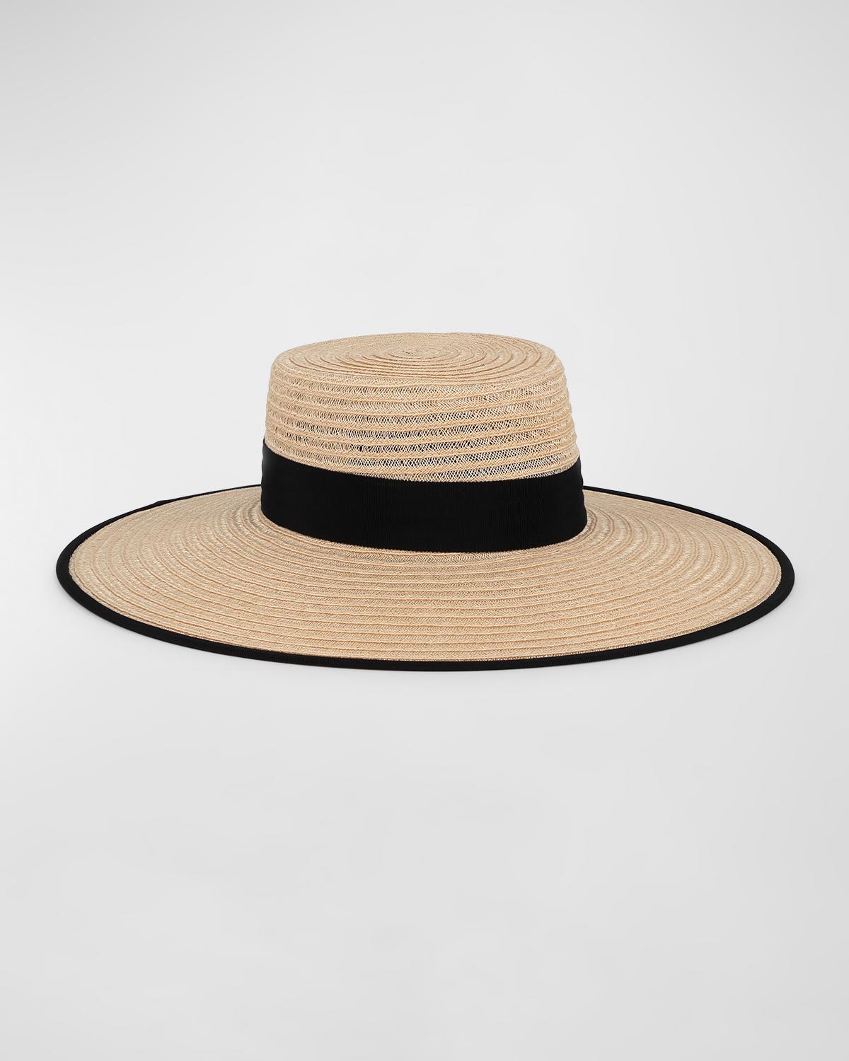 D'Estree Annie Bi-Color Wide Brim Straw Flat Top Hat | Neiman Marcus