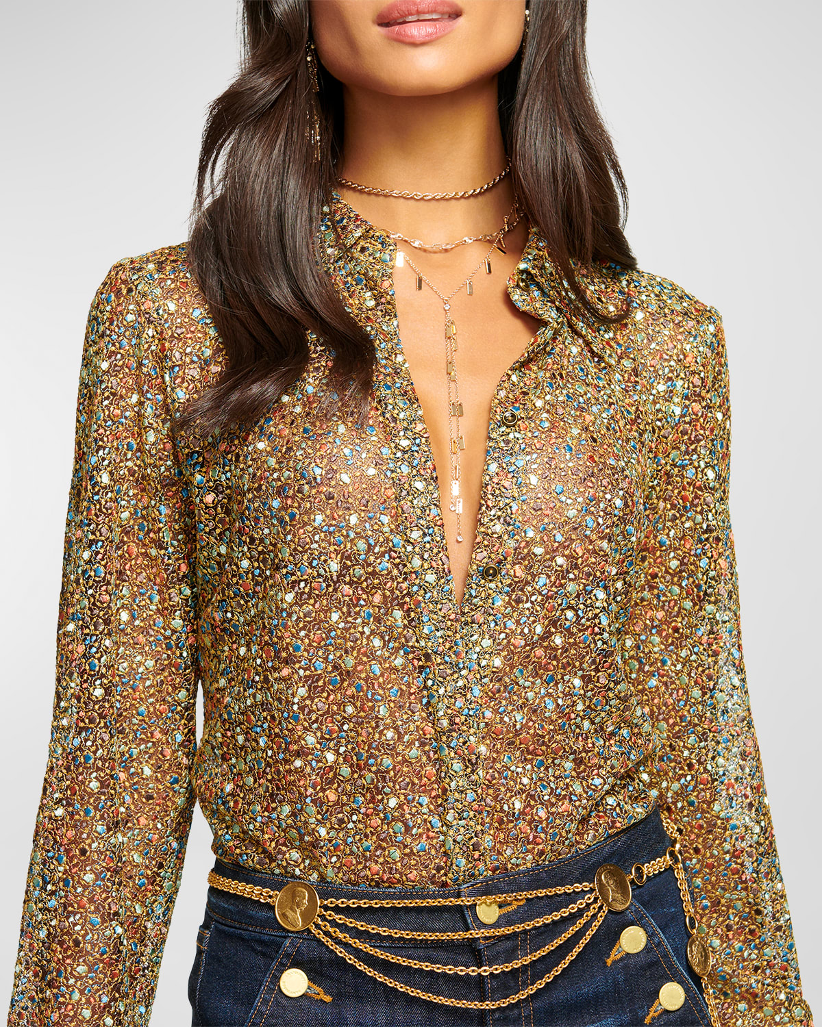 Ramy Brook Victoria Stretch Silk Button-Front Top | Neiman Marcus