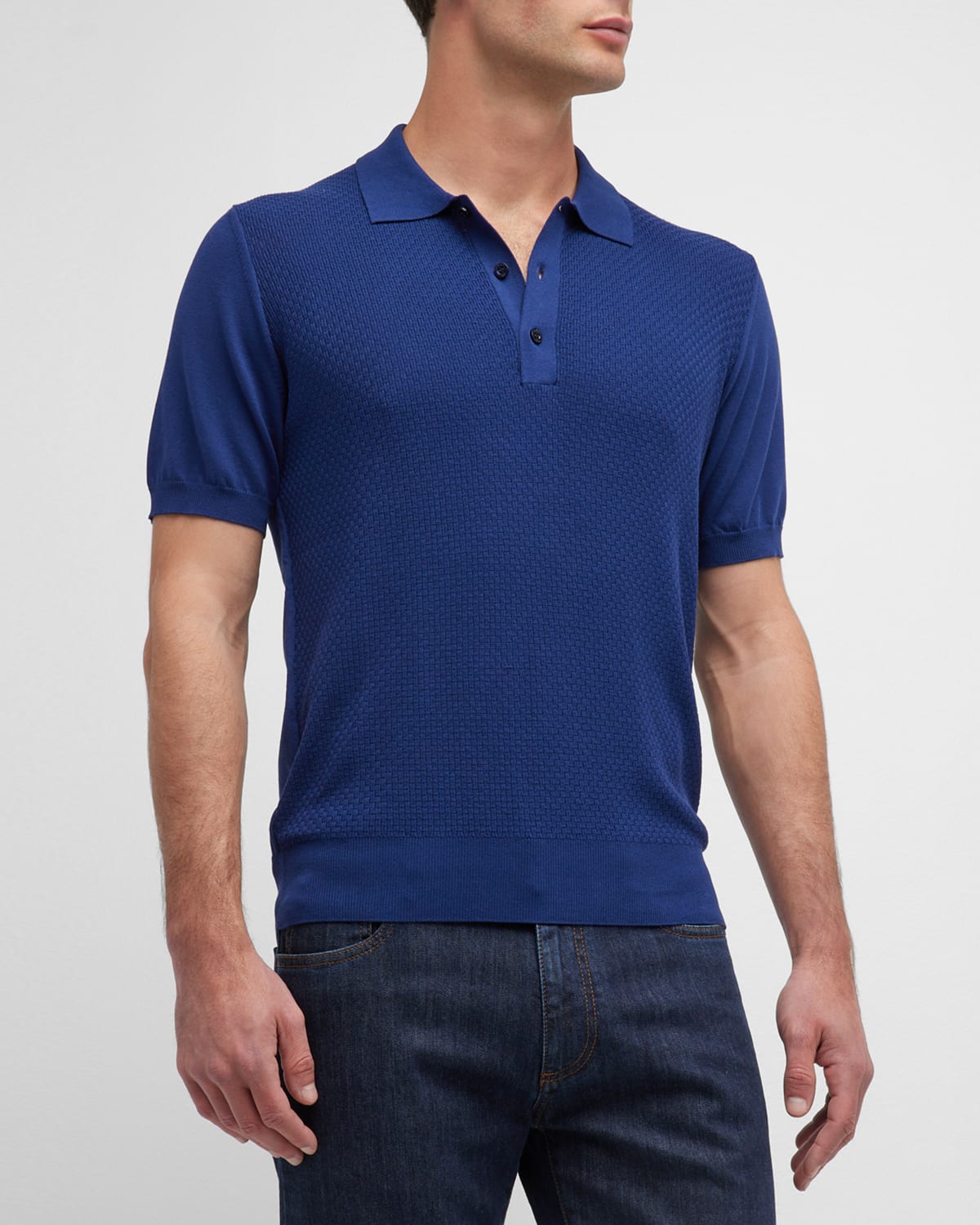 Canali Men's Ribbed Polo Shirt | Neiman Marcus