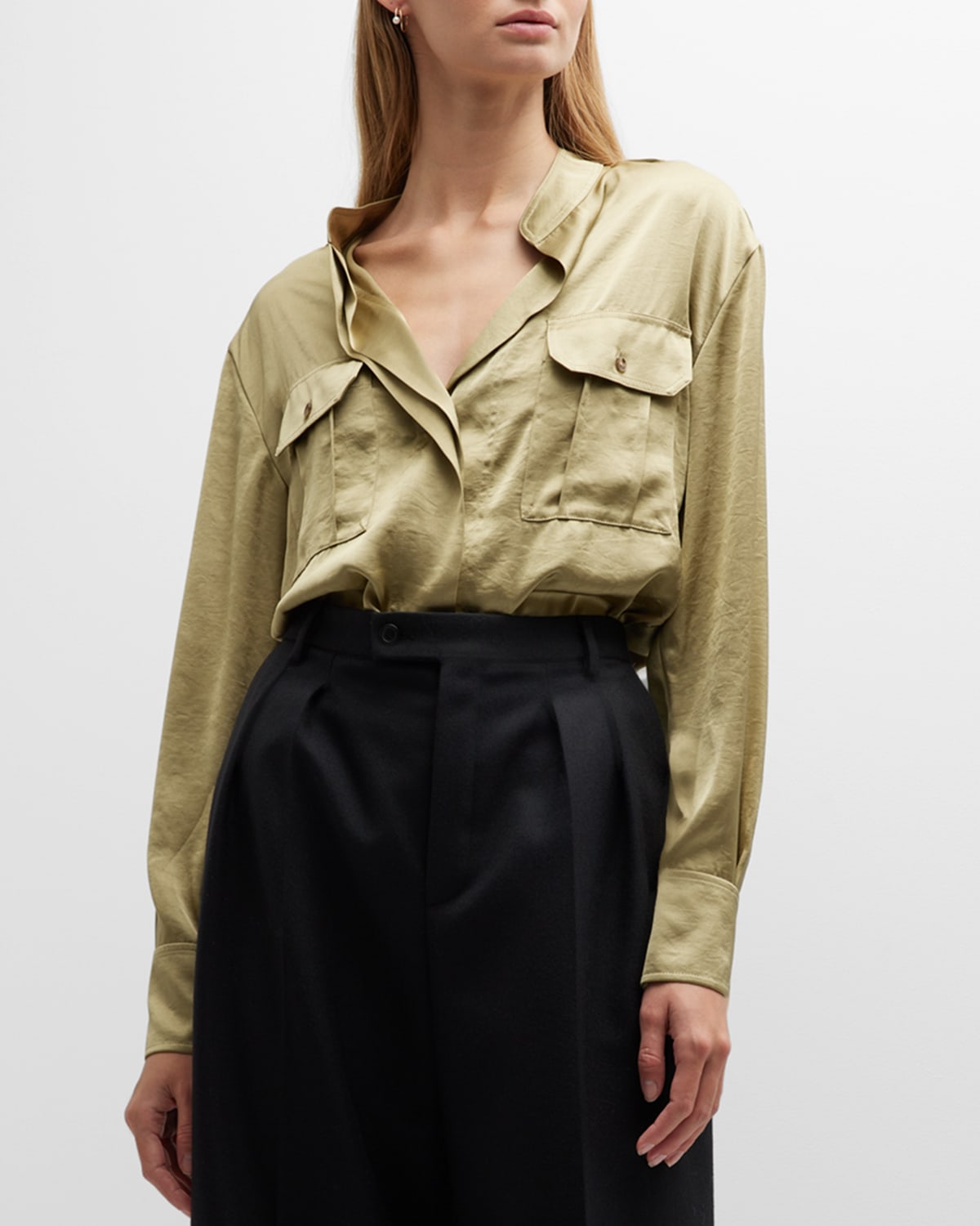 A.L.C. Monica Oversized Button-Front Top | Neiman Marcus