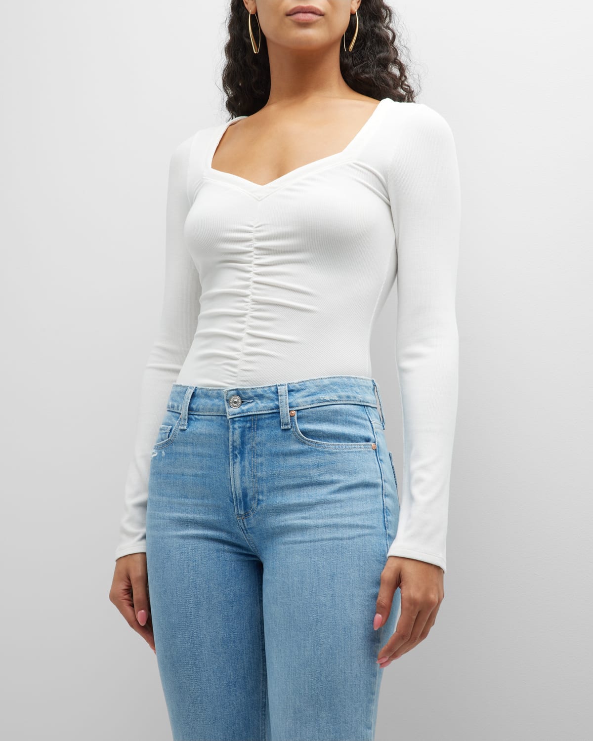 Tove Lydia Ruched Long-Sleeve Peplum Top | Neiman Marcus