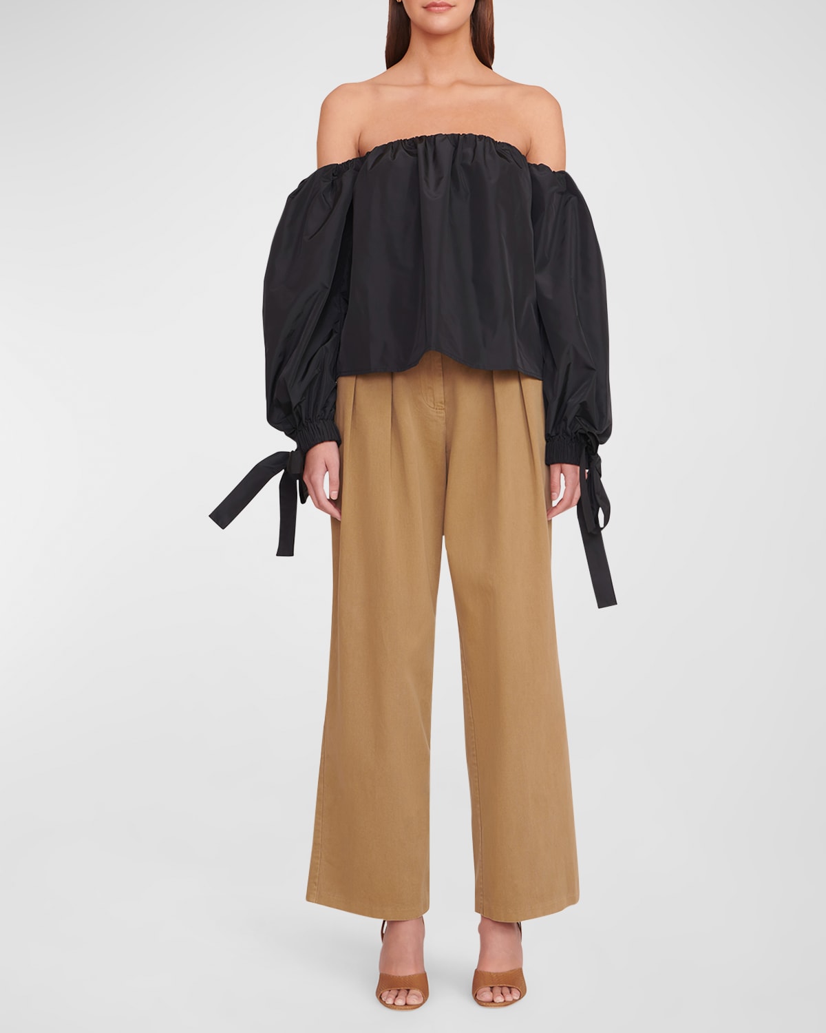 Carolina Herrera Floral-Applique Off-The-Shoulder Silk Top | Neiman Marcus