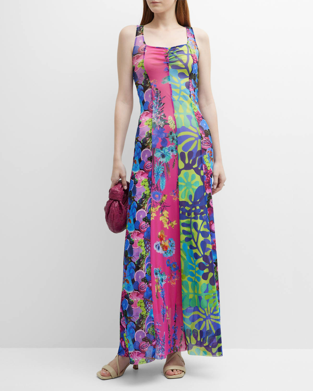 Fuzzi Sleeveless Floral-Print Tulle Maxi Dress | Neiman Marcus