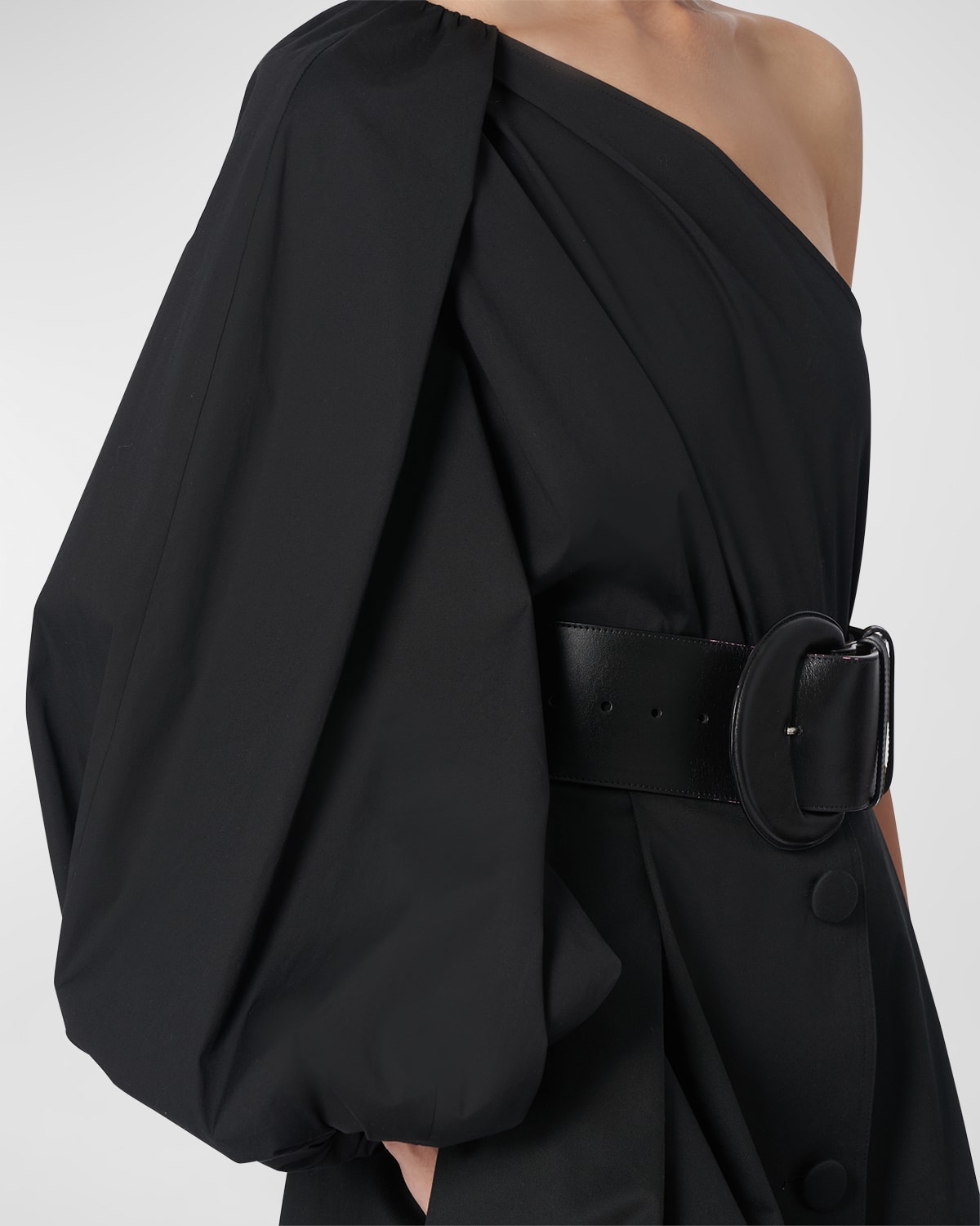 Carolina Herrera Striped Balloon-Sleeve Collared Top | Neiman Marcus