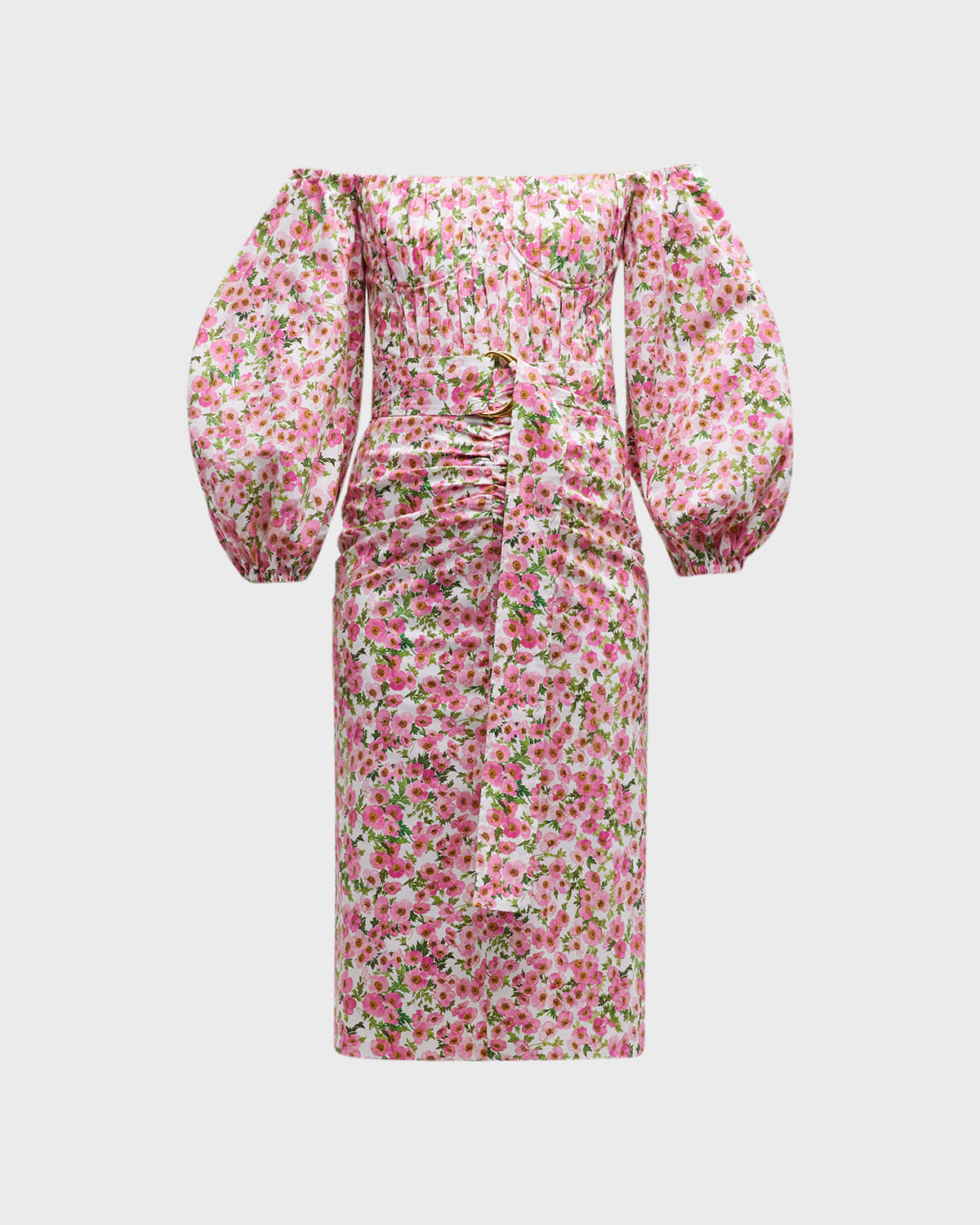 Carolina Herrera Floral Print Bustier Midi Dress w/ Front Cutout ...