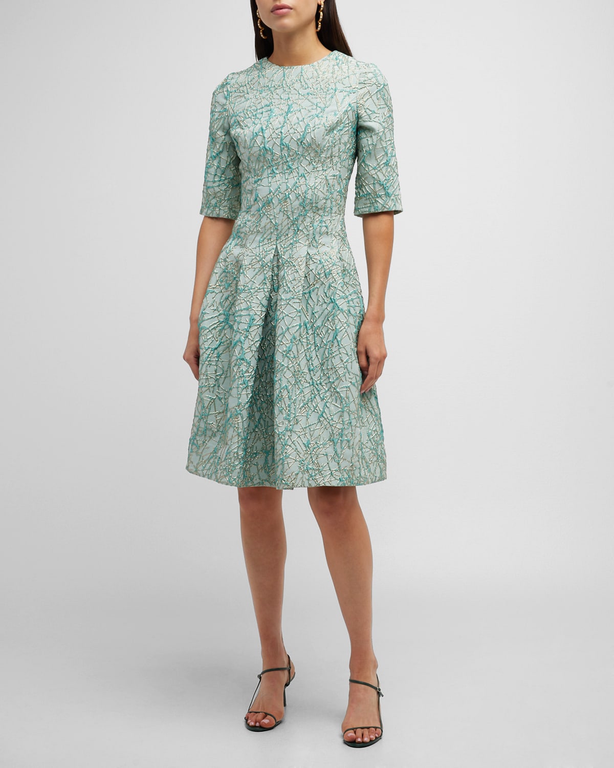 Rickie Freeman for Teri Jon Off-Shoulder Pleated Jacquard Midi Dress ...