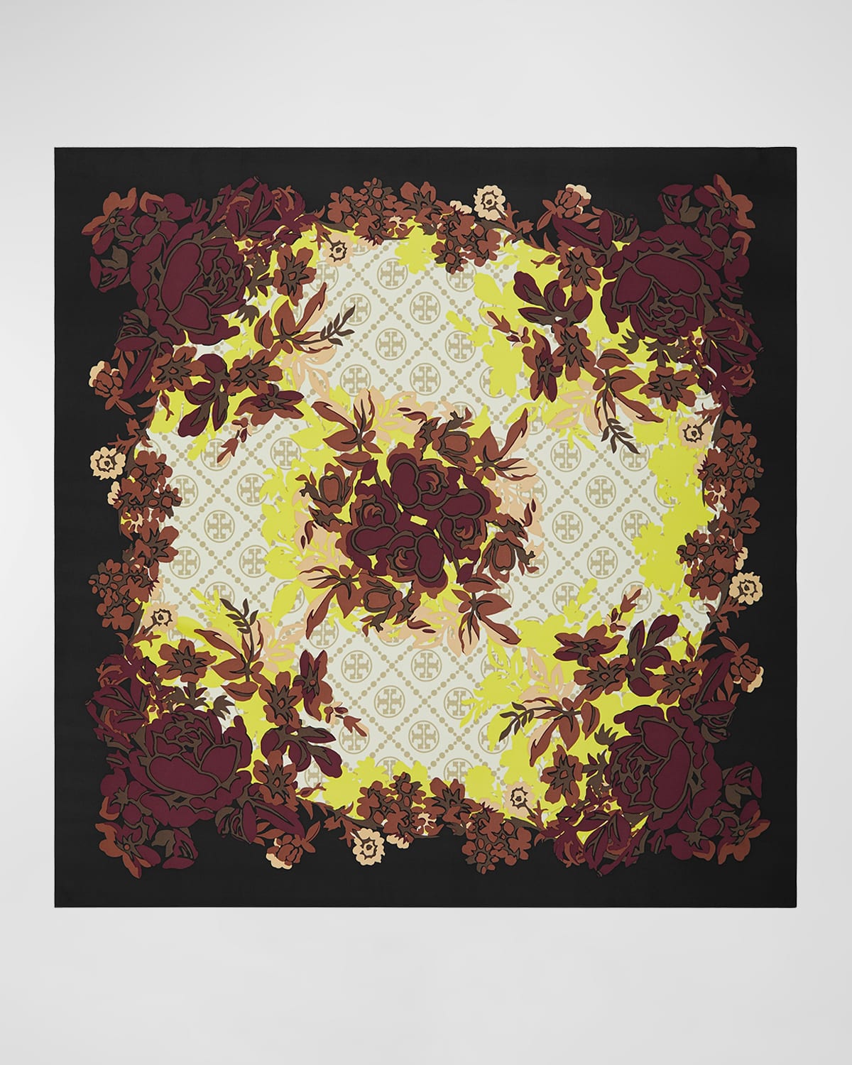 Tory Burch T Monogram Rayure Fleurie Traveler Square Scarf | Neiman Marcus