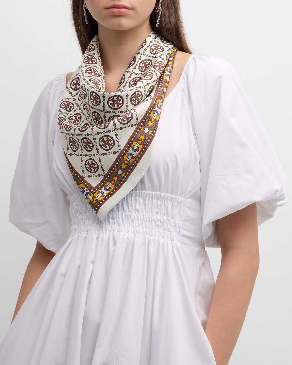 Tory Burch Pearls & Ducks T Monogram Silk Square Scarf | Neiman Marcus