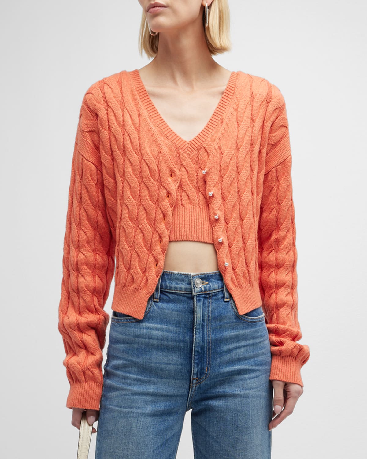 Peserico Cable-Knit Sequin Short-Sleeve Cardigan | Neiman Marcus