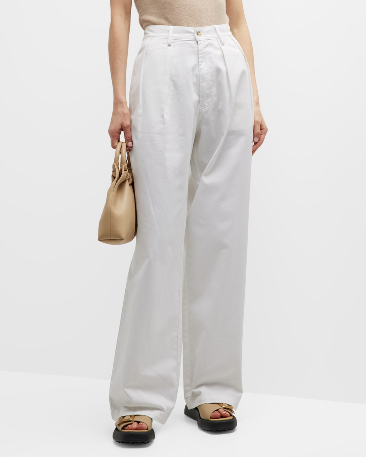 Salon 1884 Cecily Double-Pleated Wide-Leg Wool Pants | Neiman Marcus