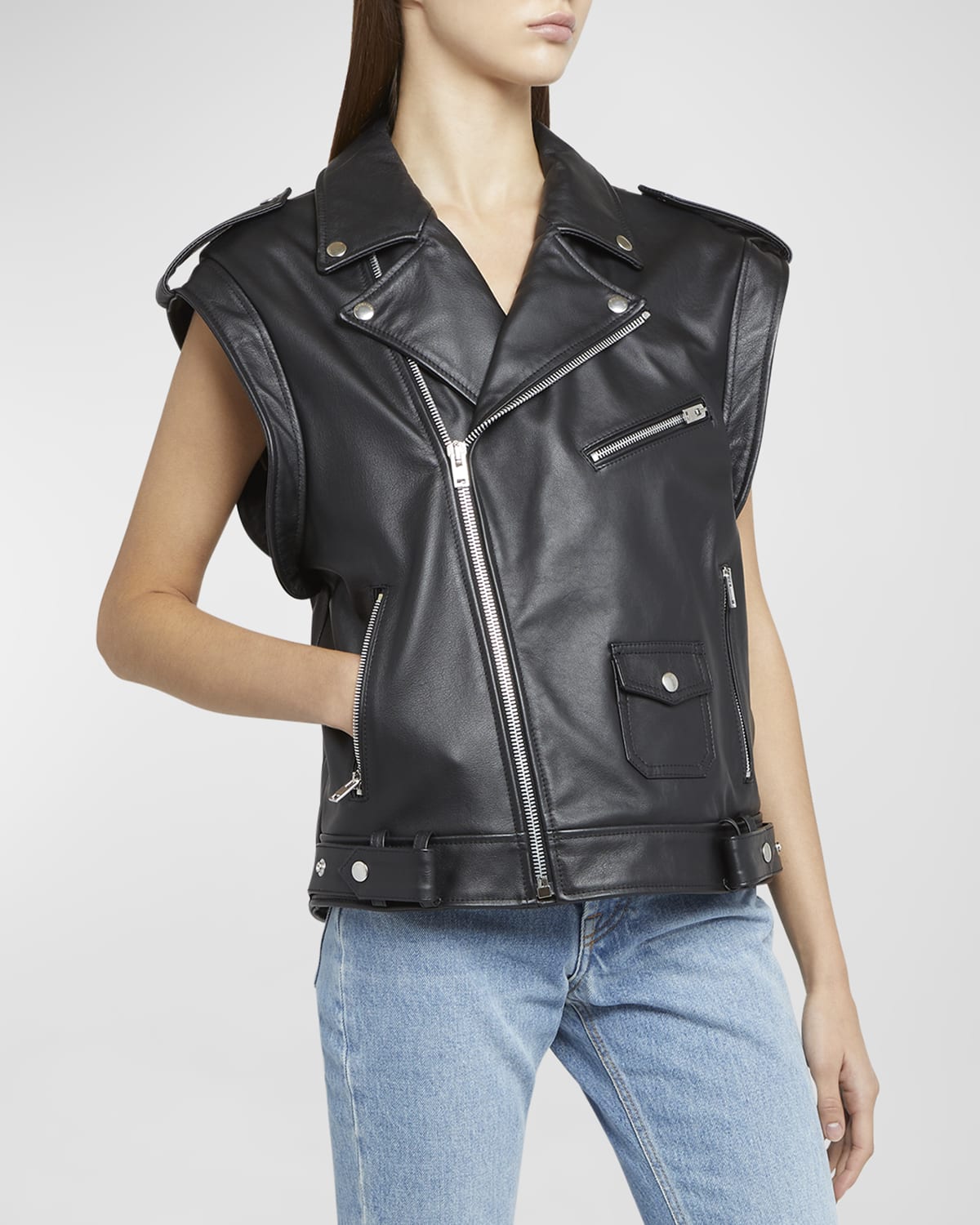 Marni Faded Leather Crop Biker Jacket | Neiman Marcus