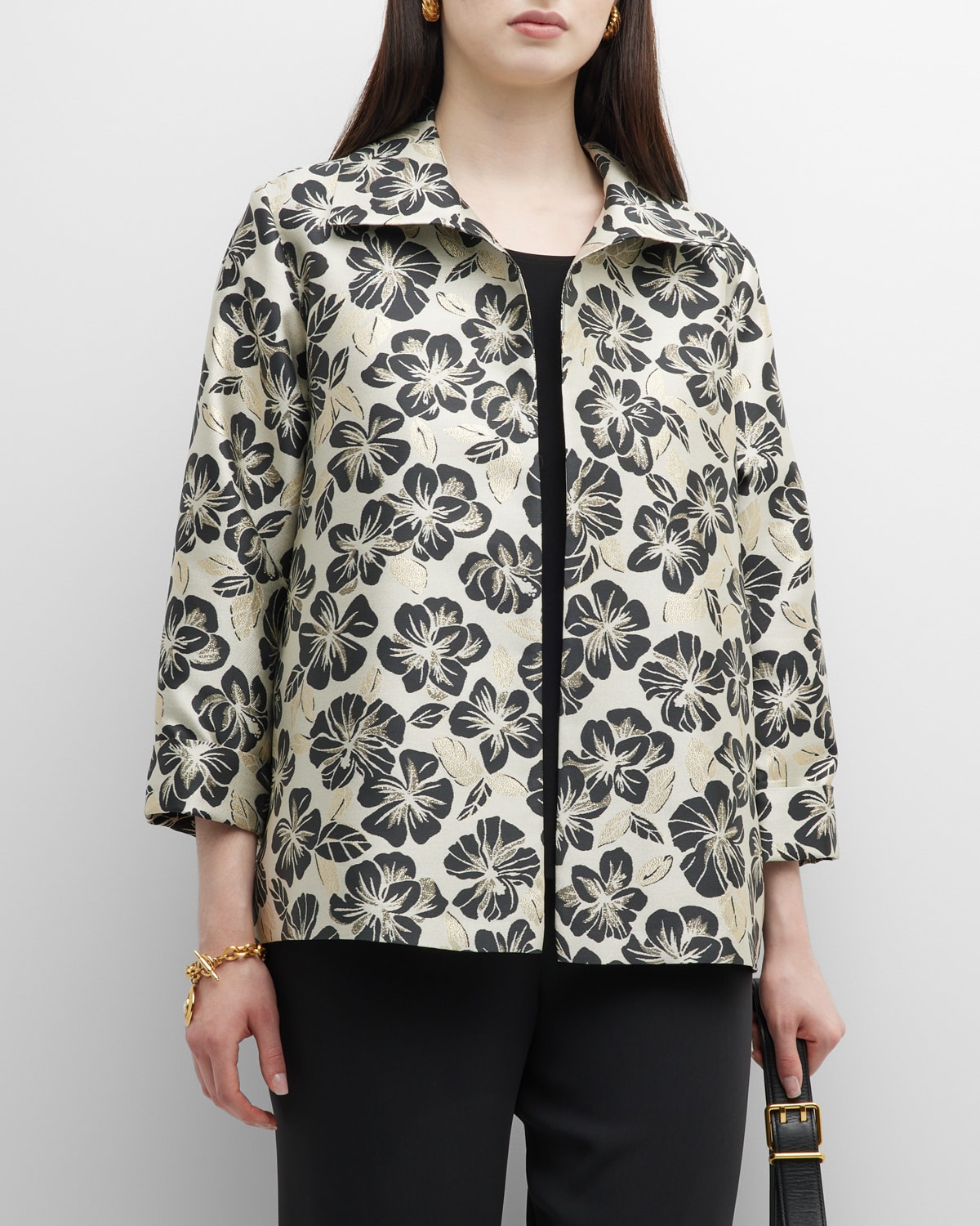 Caroline Rose Plus Plus Size Open-Front Floral Jacquard Jacket | Neiman ...