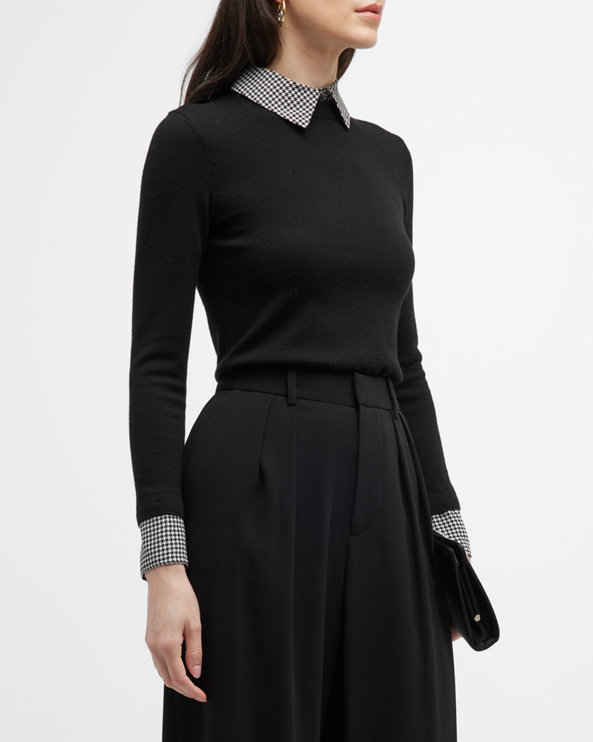 Alice + Olivia Chase Puff-Sleeve Collared Sweater | Neiman Marcus