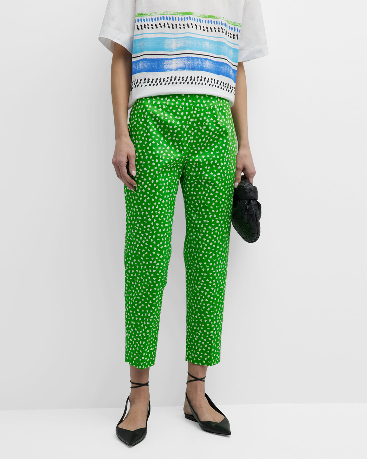 Piazza Sempione Audrey Micropattern Slim-Leg Capri Pants | Neiman Marcus