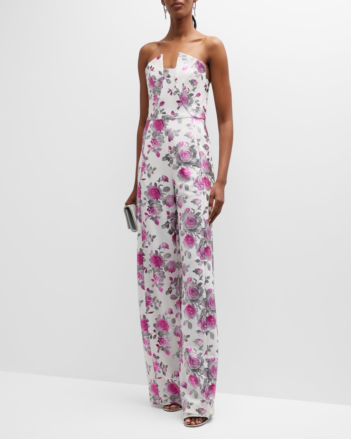 Fuzzi Strapless Floral-Print Tulle Jumpsuit | Neiman Marcus