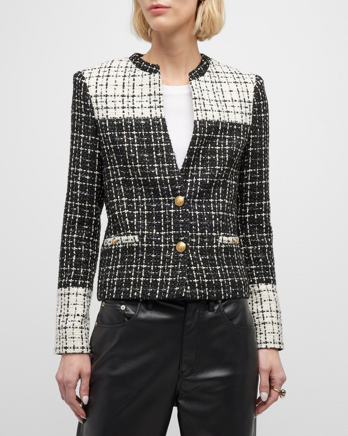 Alice + Olivia Kidman Tweed Jacket w/ Fringe Trim | Neiman Marcus
