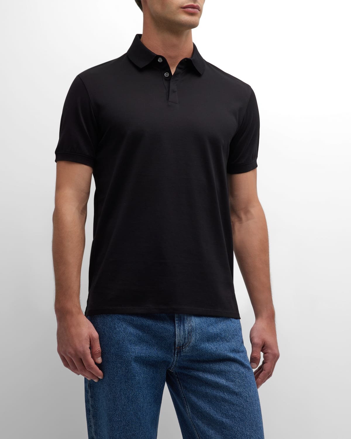Emporio Armani Men's Quarter-Zip Tipped Polo Shirt | Neiman Marcus