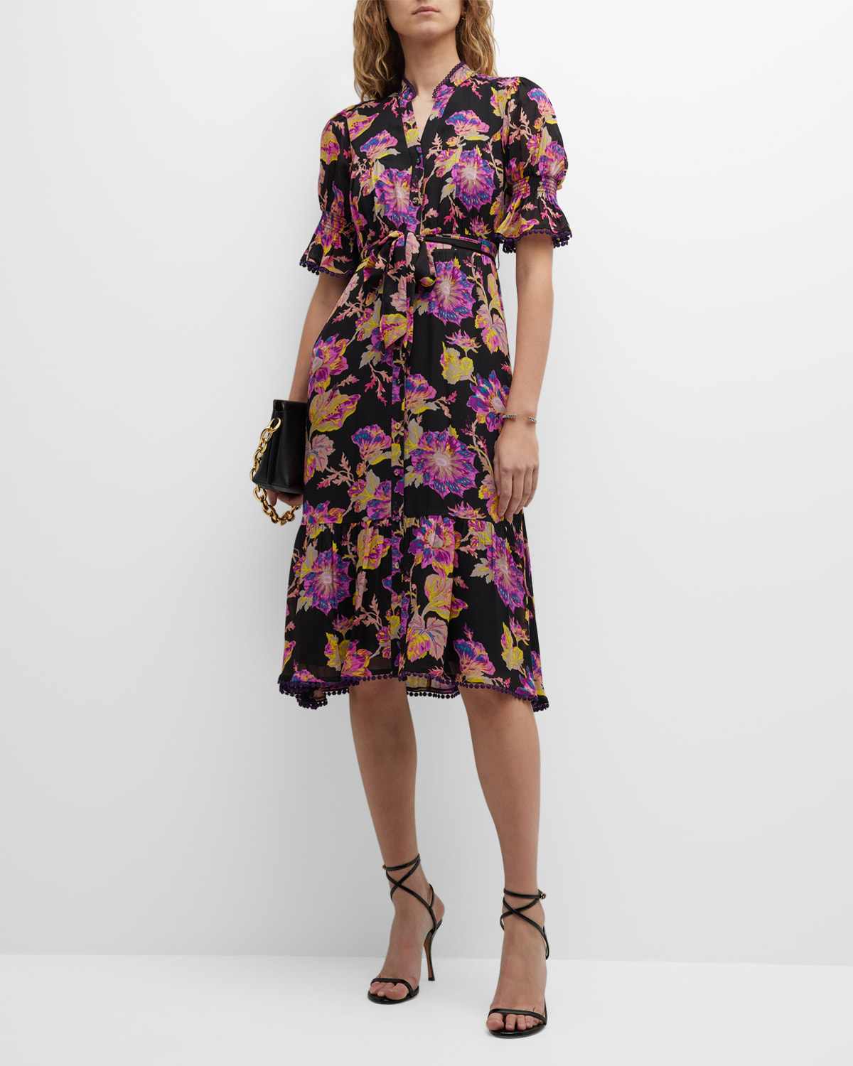 Diane von Furstenberg Darien Pleated Floral-Print Midi Dress | Neiman Marcus