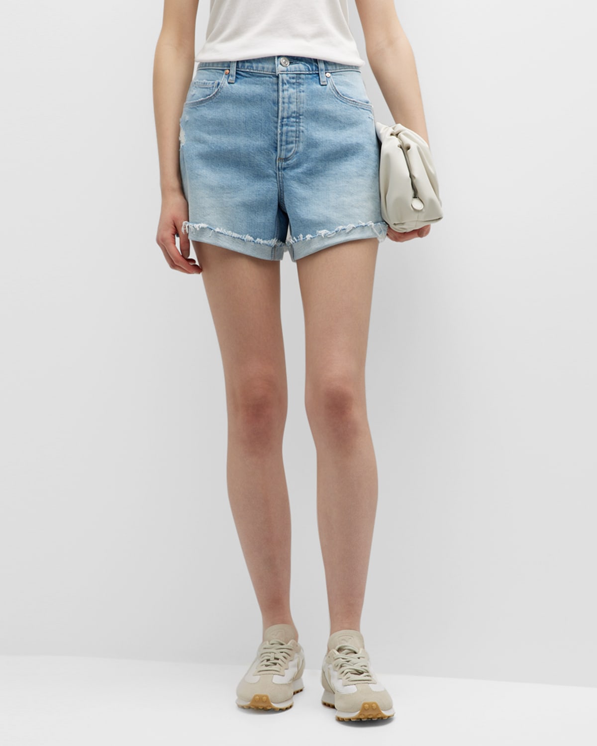 PAIGE FLAUNT Allure Raw Hem Denim Shorts | Neiman Marcus