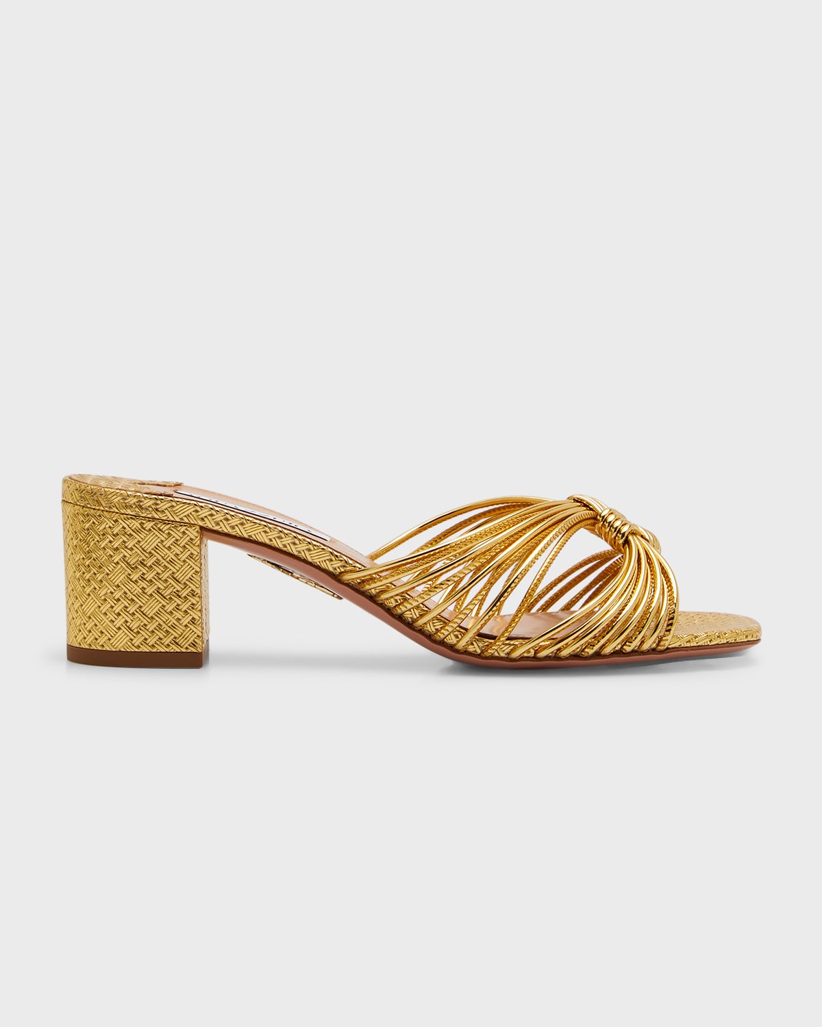 Aquazzura Strappy Metallic Flat Slide Sandals | Neiman Marcus