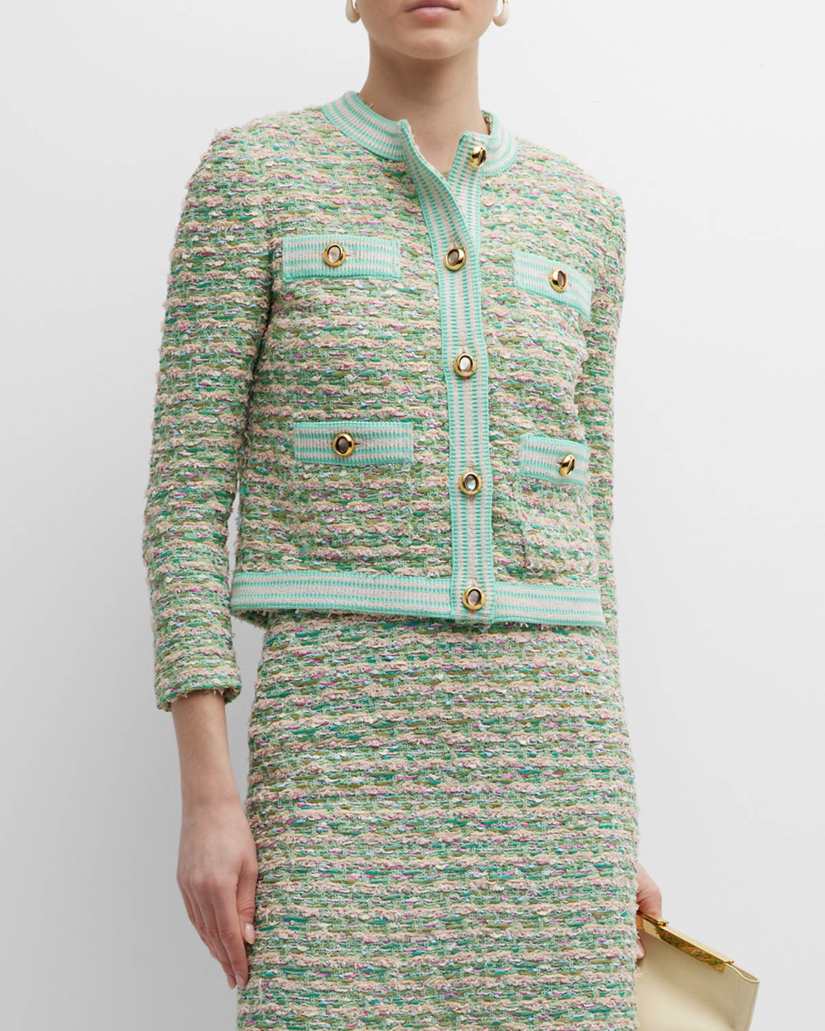 St. John Multi Boucle Tweed Knit Collared Jacket | Neiman Marcus