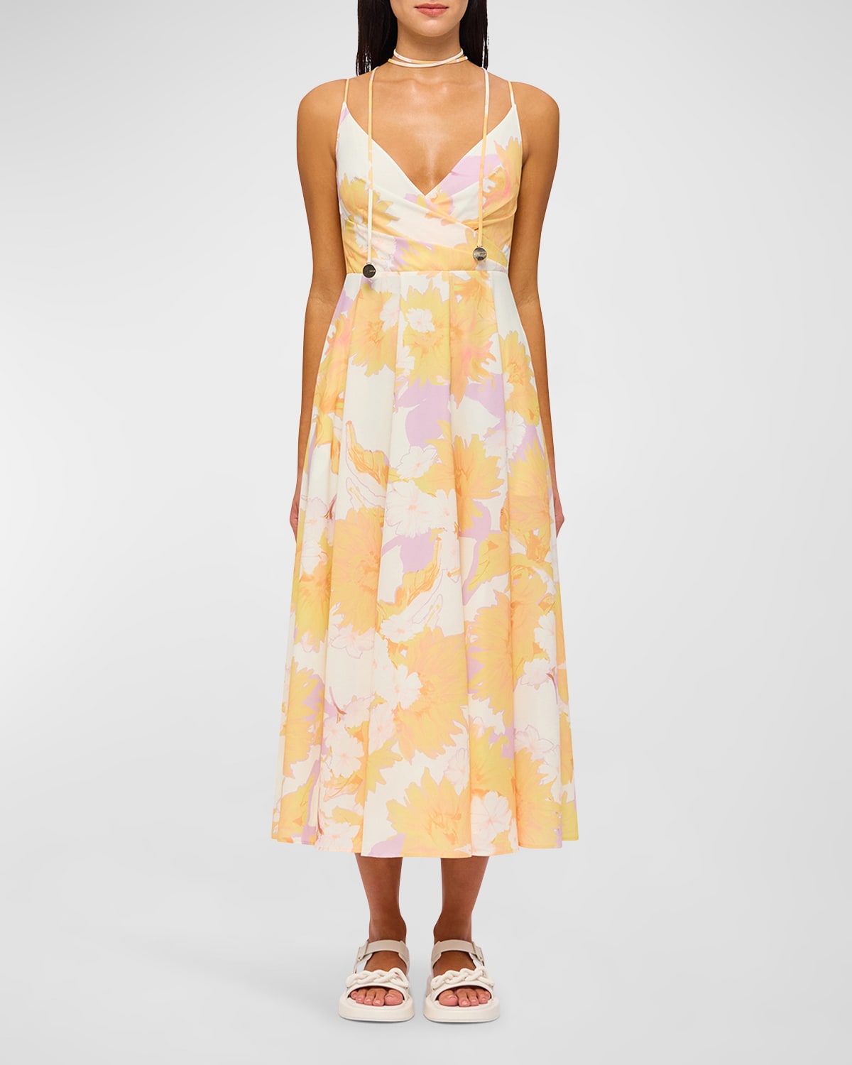 LEO LIN Rachel Floral-Print Cowl-Neck Midi Dress | Neiman Marcus