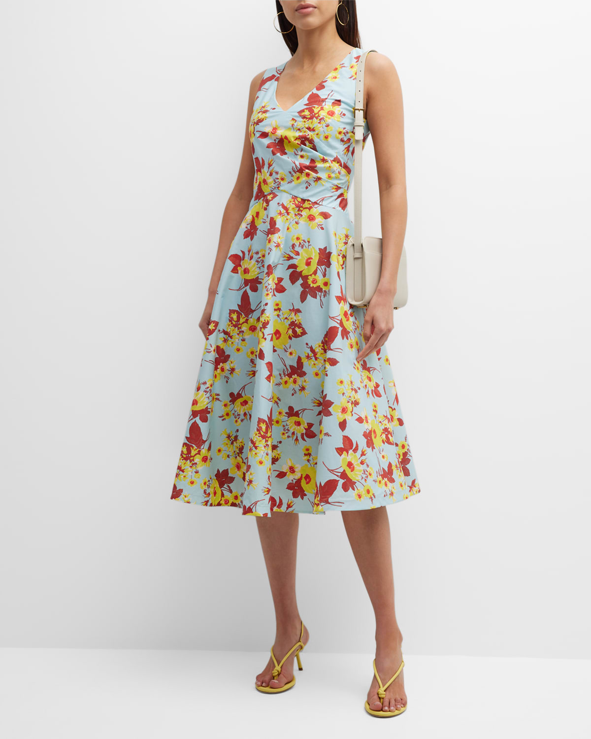 Sara Roka Riah Tulip-Print Midi Dress | Neiman Marcus