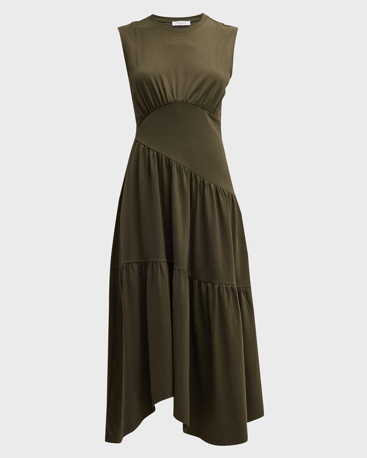FRAME Gathered-Seam Midi Skirt | Neiman Marcus