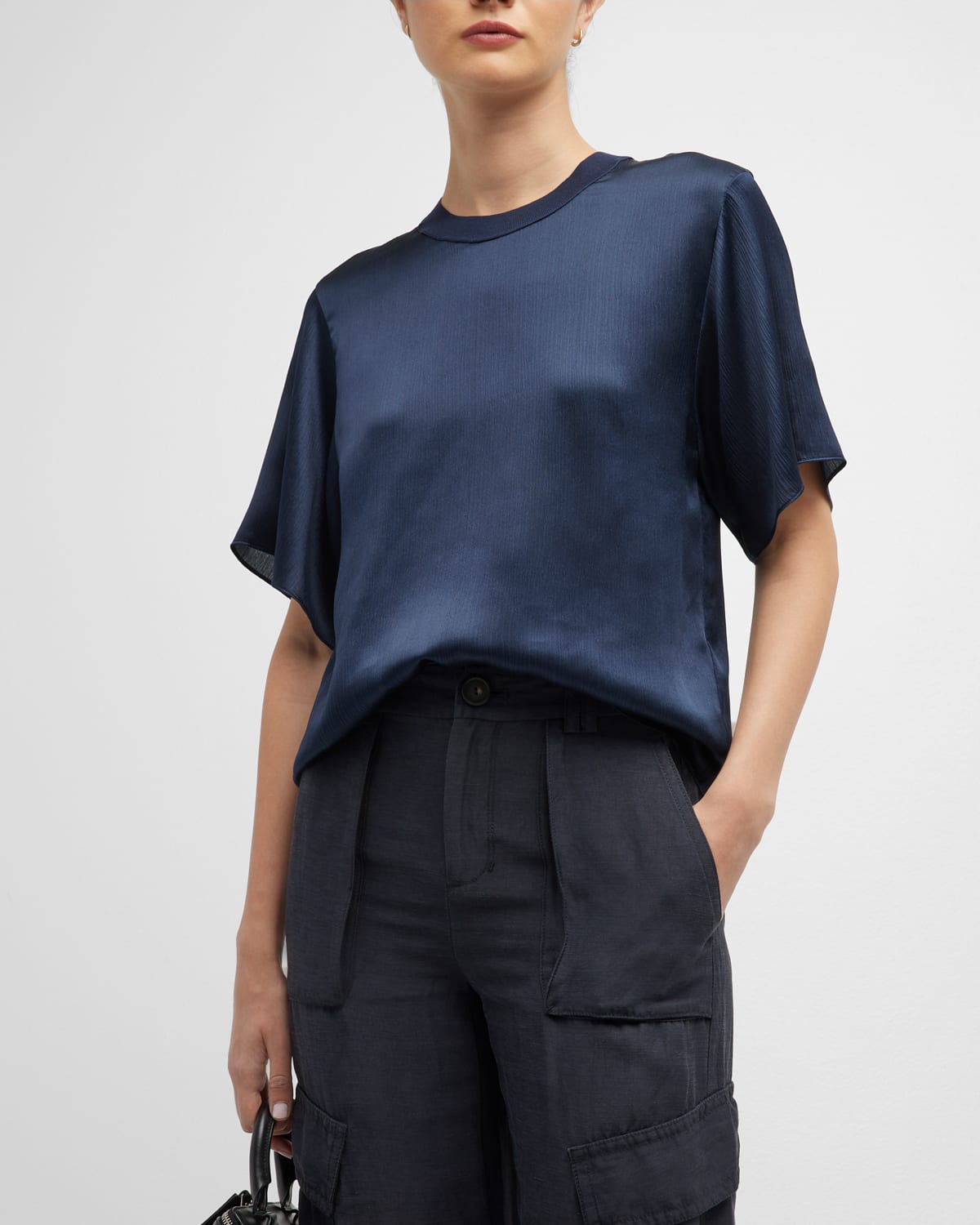 Vince Merrow-Trim Long-Sleeve Ribbed Crewneck Top | Neiman Marcus