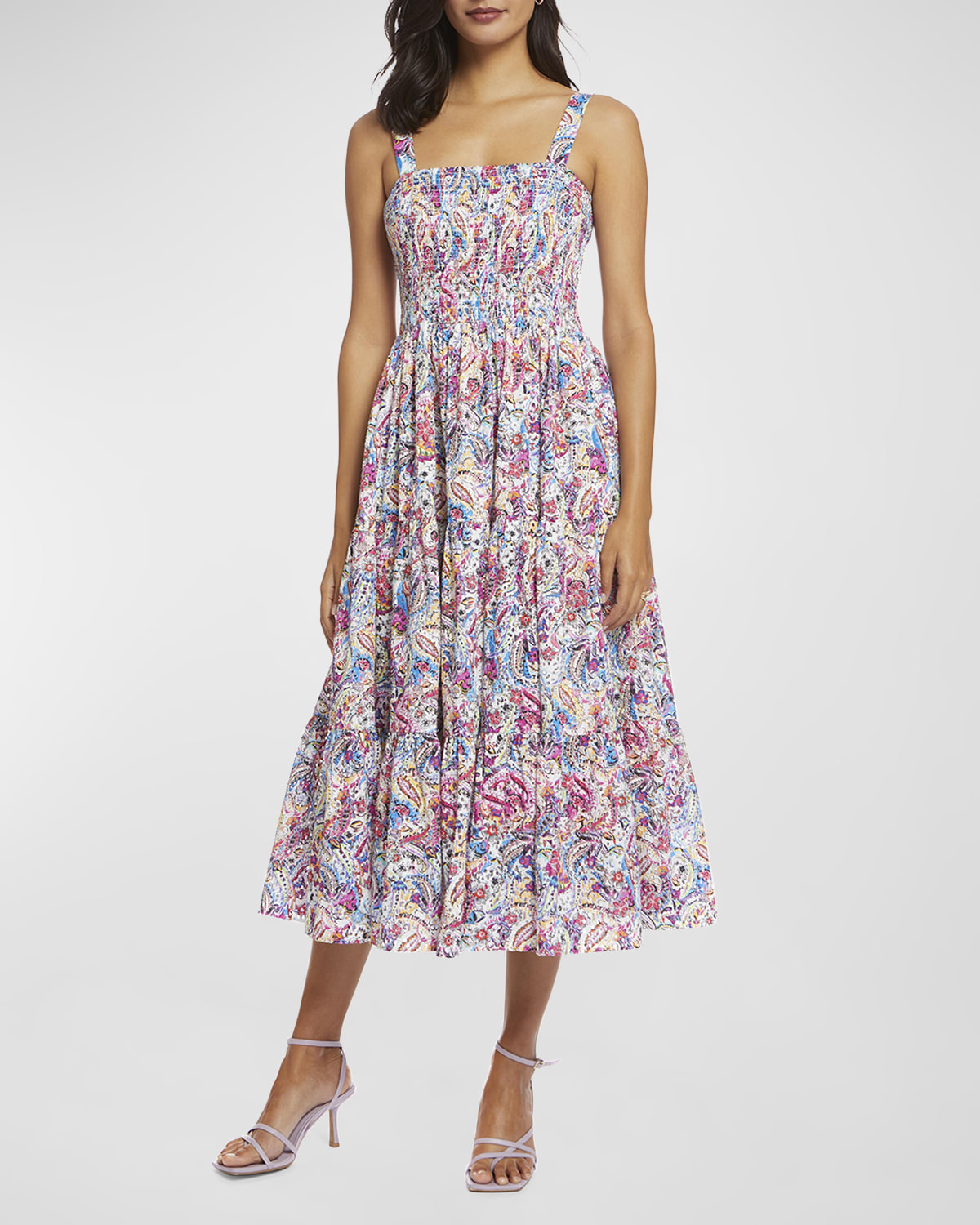 Joie Smocked Floral-Print Midi Dress | Neiman Marcus