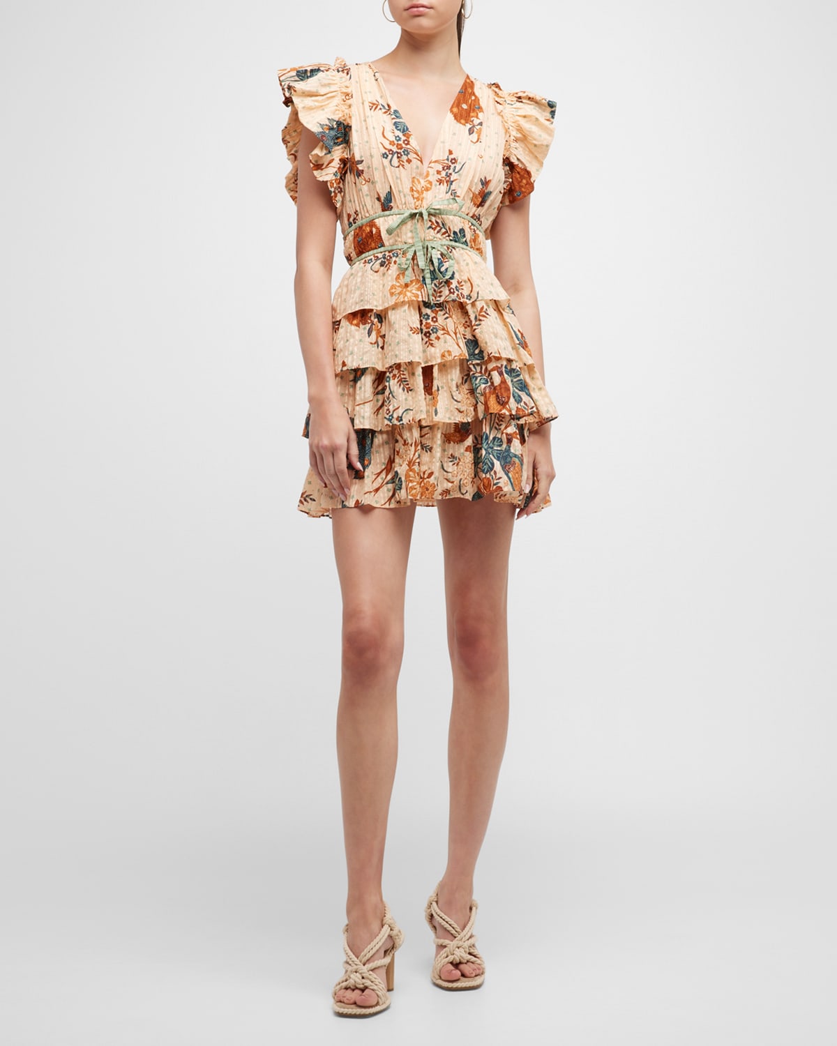 Ulla Johnson Kiri Tiered-Ruffle Mini Cotton Poplin Dress | Neiman Marcus