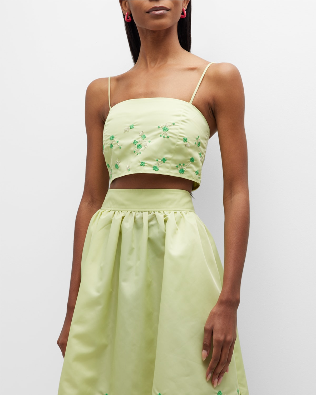 RECTO Tara Tweed Embroidered Crop Top | Neiman Marcus