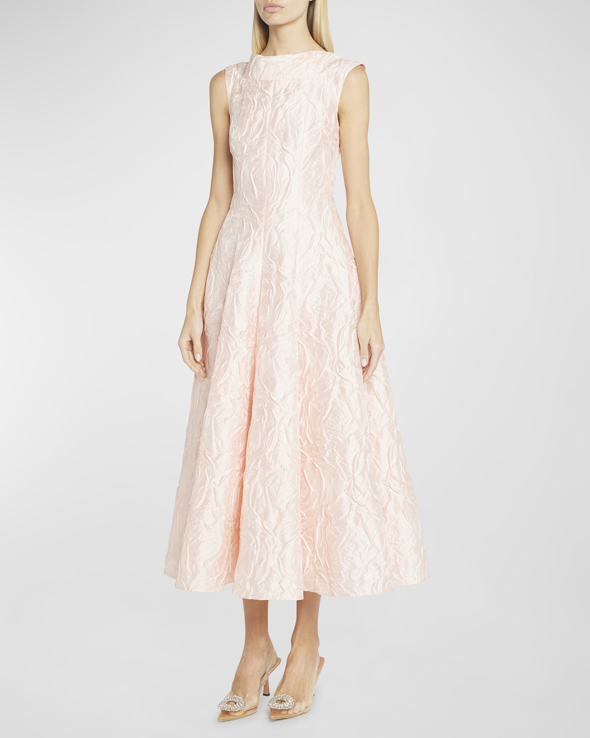 Talbot Runhof Rose Jacquard Elbow-Sleeve Midi Dress | Neiman Marcus