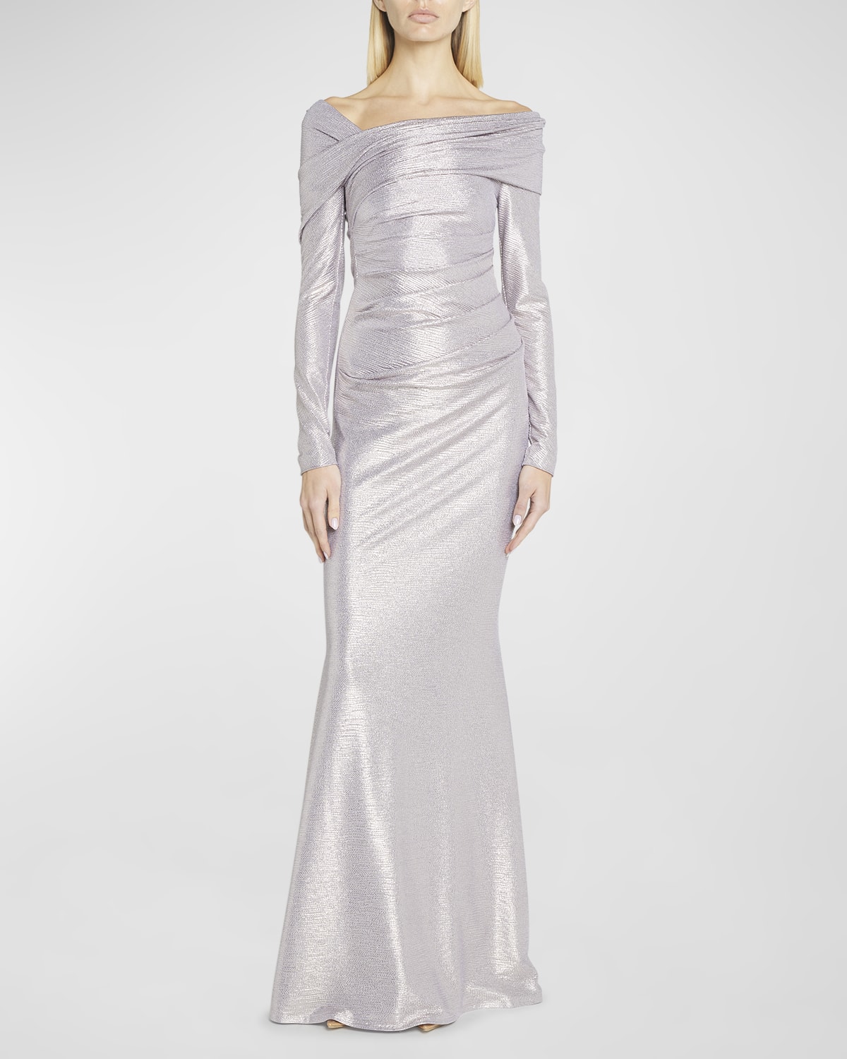 Talbot Runhof Asymmetric Cape Stretch Crespina Evening Dress | Neiman Marcus