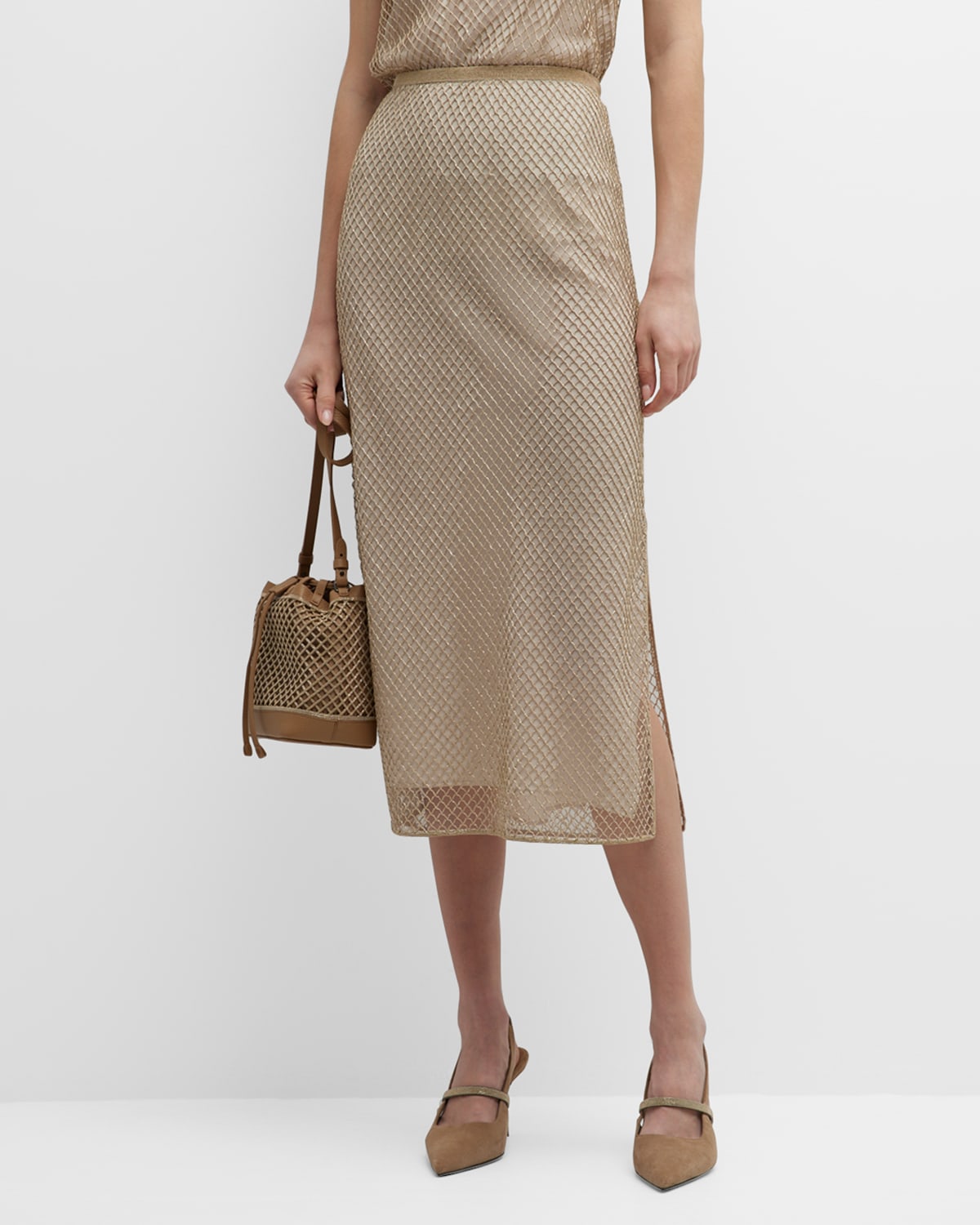 Toteme Crinkled Silk Midi Skirt | Neiman Marcus