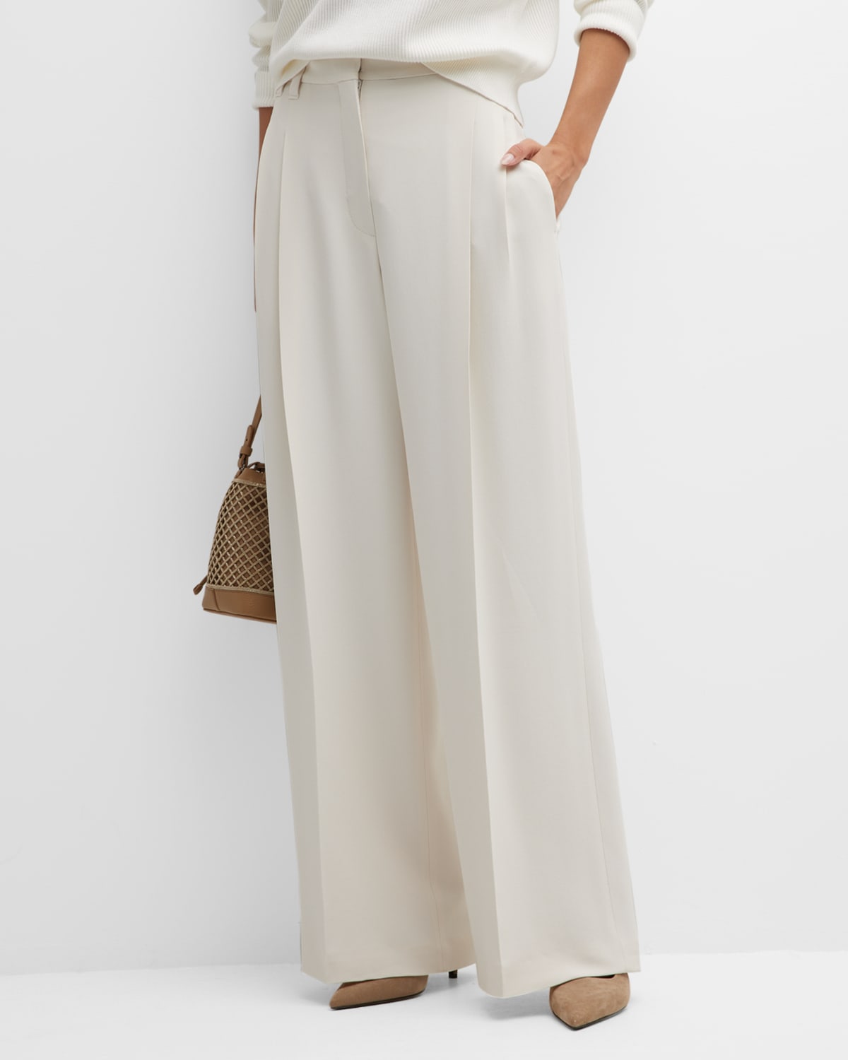 Vince Drop-Waist Pleated Crepe Trousers | Neiman Marcus