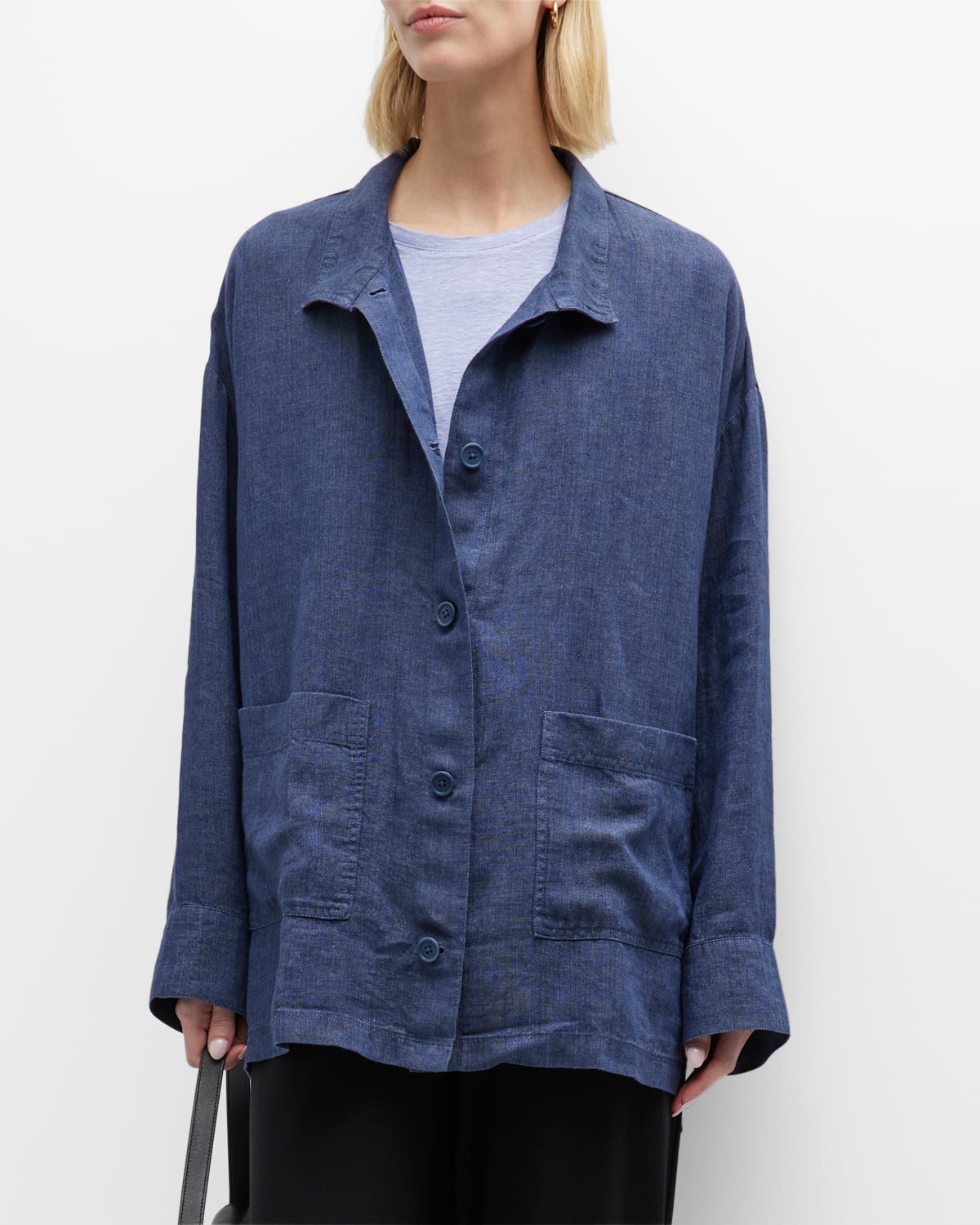 Eileen Fisher Button-Down Delave Organic Linen Shirt | Neiman Marcus