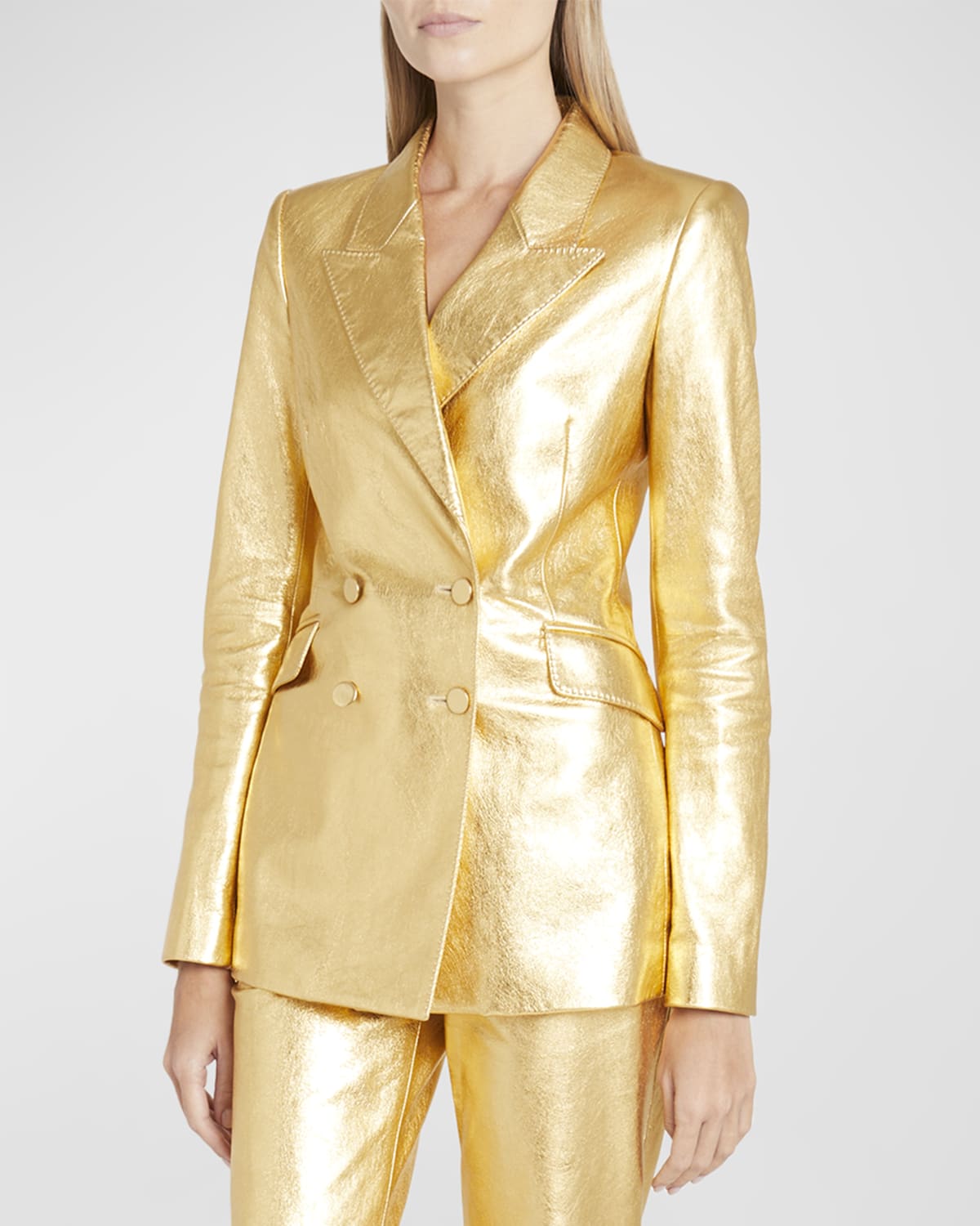 Brunello Cucinelli Leather Double-Breasted Blazer | Neiman Marcus