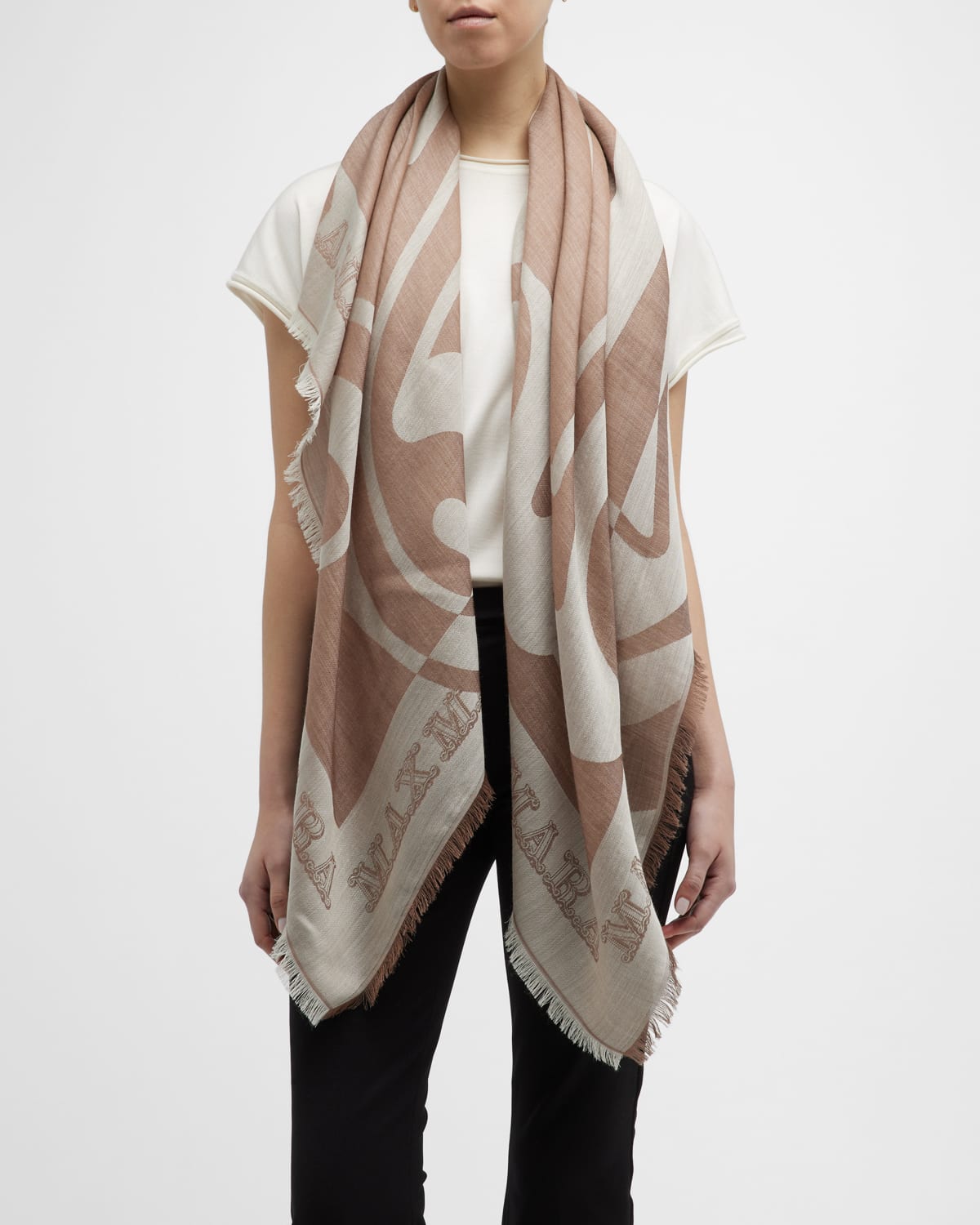 Max Mara Tonal Logo Jacquard Wool-Silk Scarf | Neiman Marcus