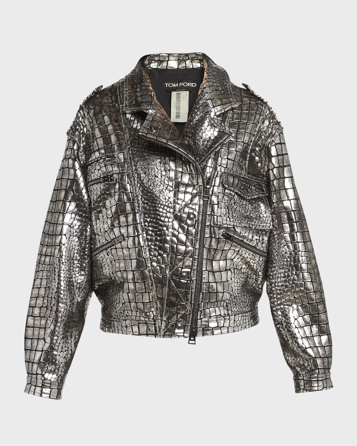 TOM FORD Metallic Dabbed Croc Printed Leather Mini Skirt | Neiman Marcus