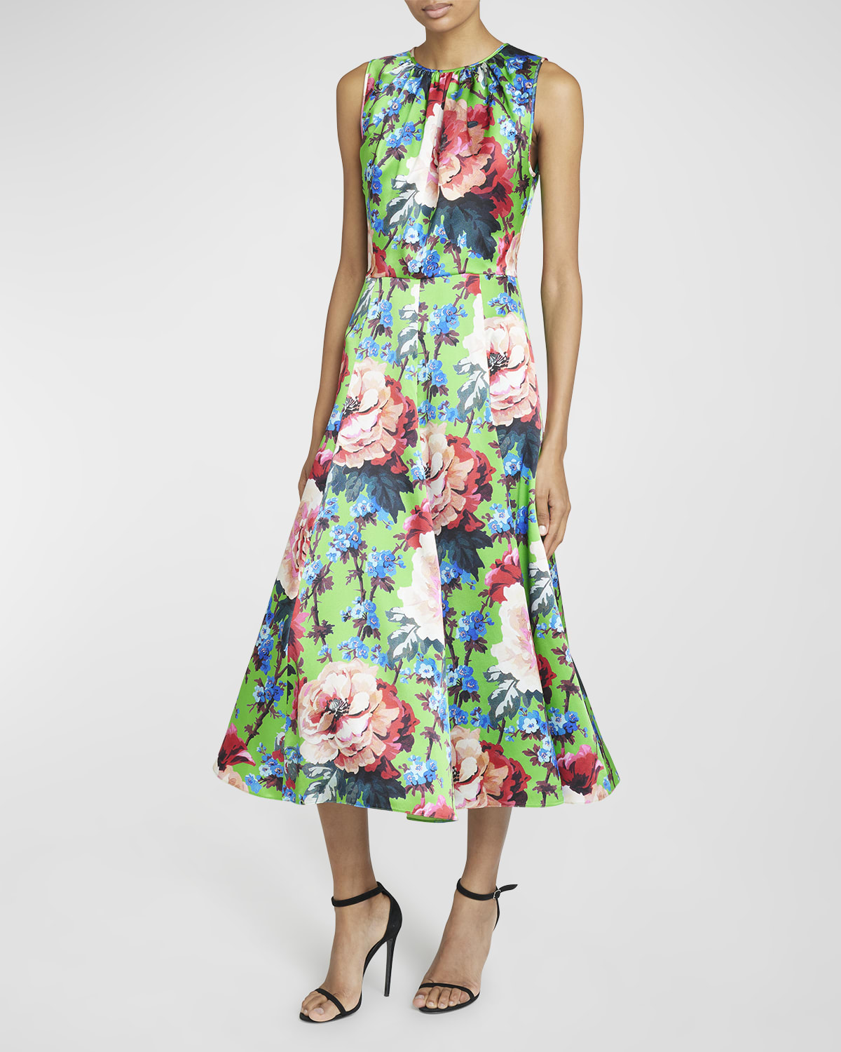 Andrew Gn Paisley-Print Belted Sleeveless Silk Midi Dress | Neiman Marcus
