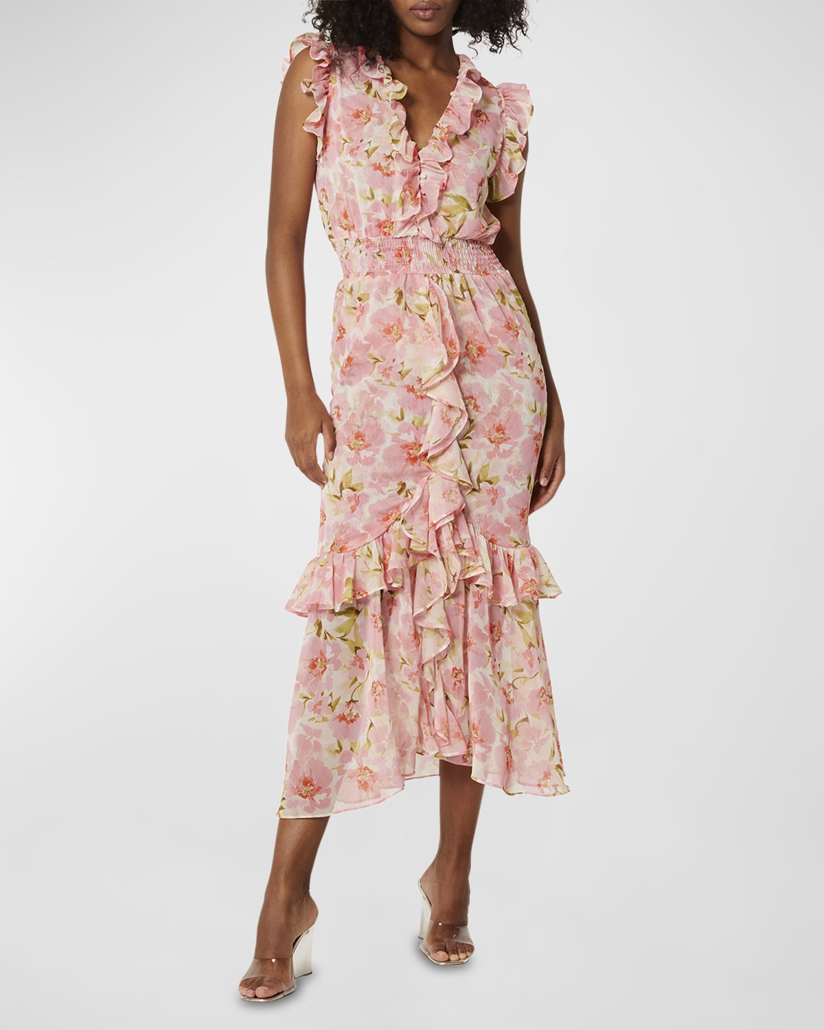 MISA Los Angeles Trina Sleeveless Tiered-Ruffle Chiffon Midi Dress ...