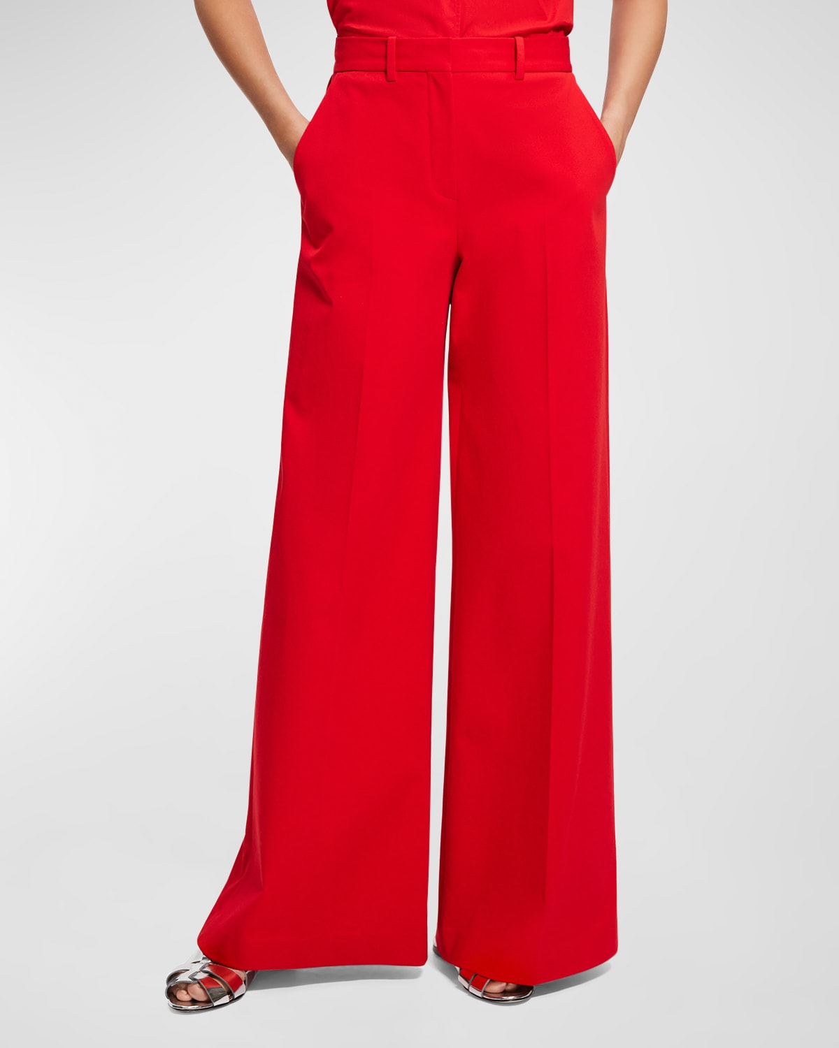 Theory High-Waist Straight-Leg Twill Pants | Neiman Marcus