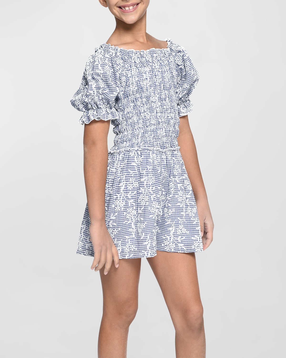 Hannah Banana Girl's Striped Floral Embroidered Romper, Size 7-14 ...