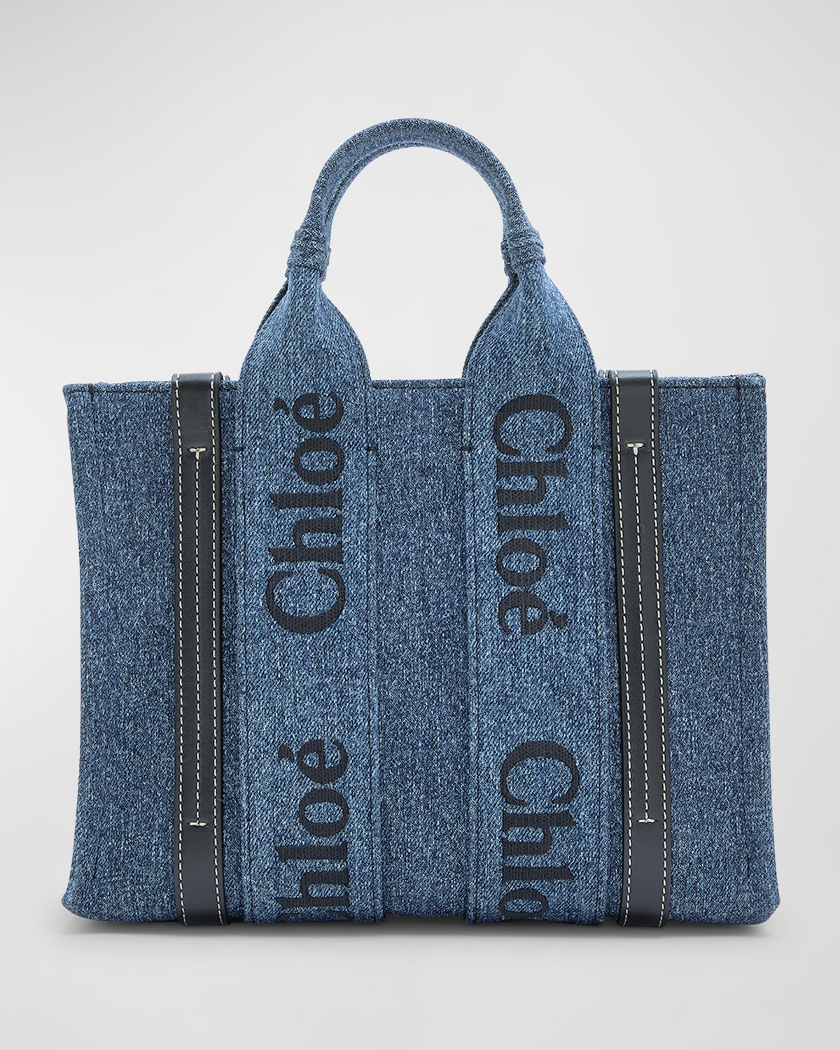 Chloe Woody Large Denim Tote Bag | Neiman Marcus