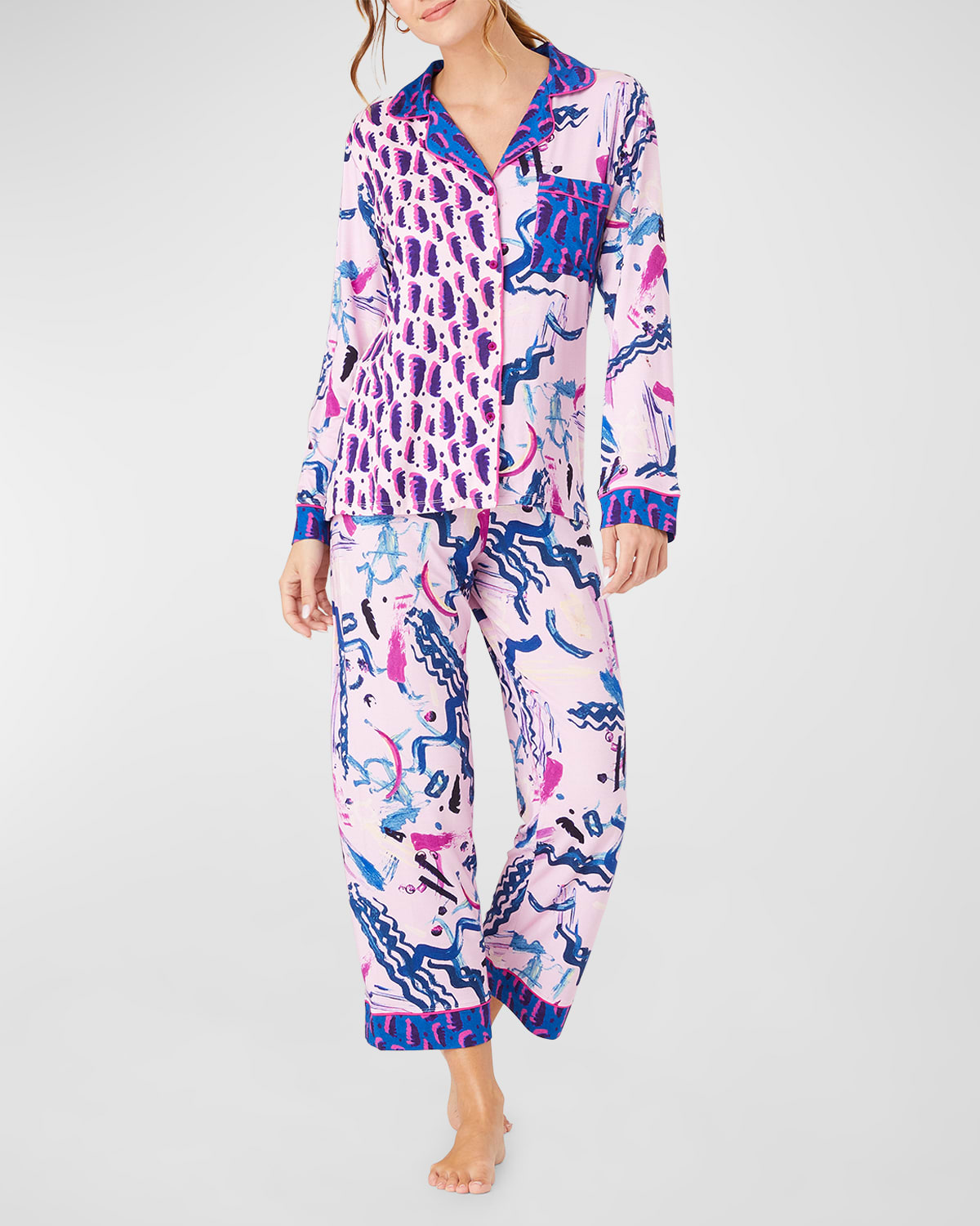 Karen Mabon Cropped Printed Satin Pajama Set | Neiman Marcus