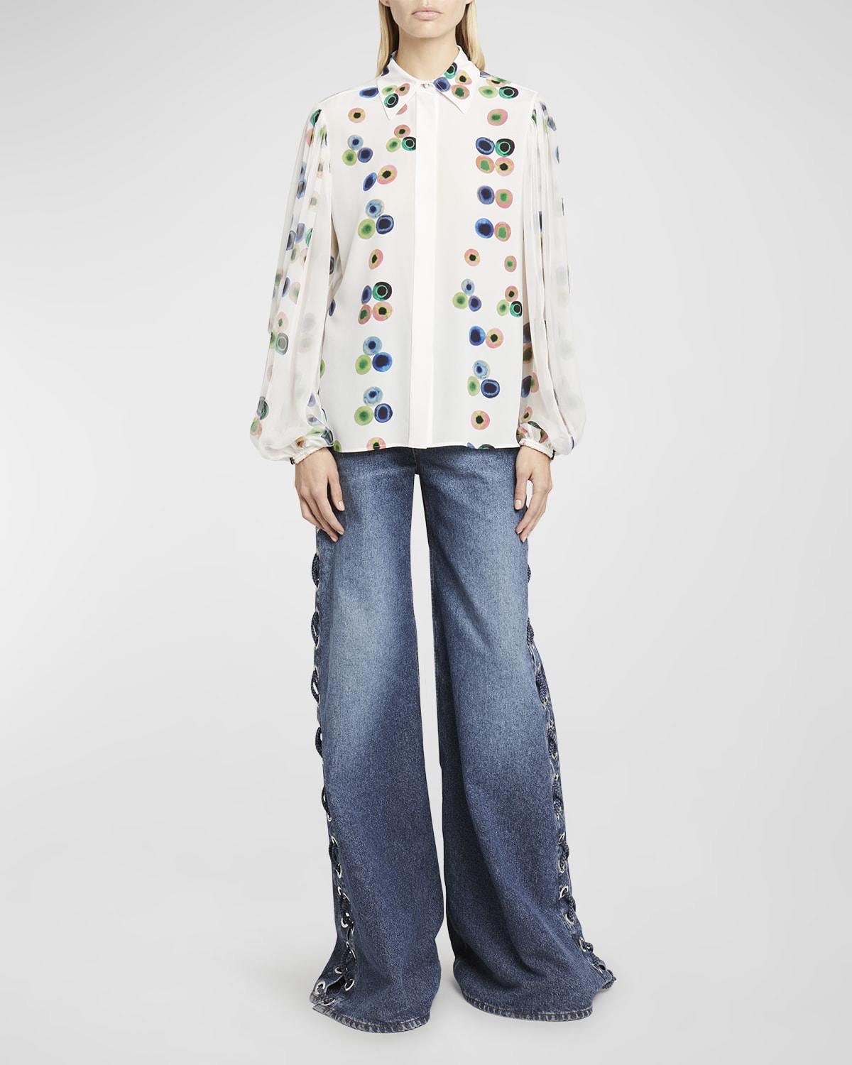 PINKO Corisha Floral-Print Crepe De Chine Shirt | Neiman Marcus
