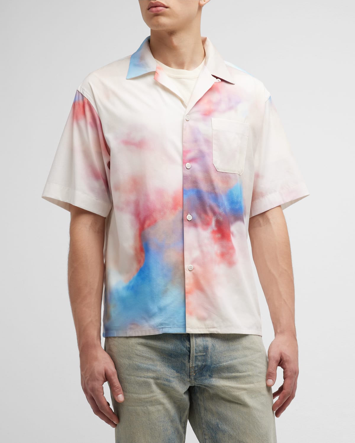 Moncler Men's Floral Camouflage-Print Camp Shirt | Neiman Marcus