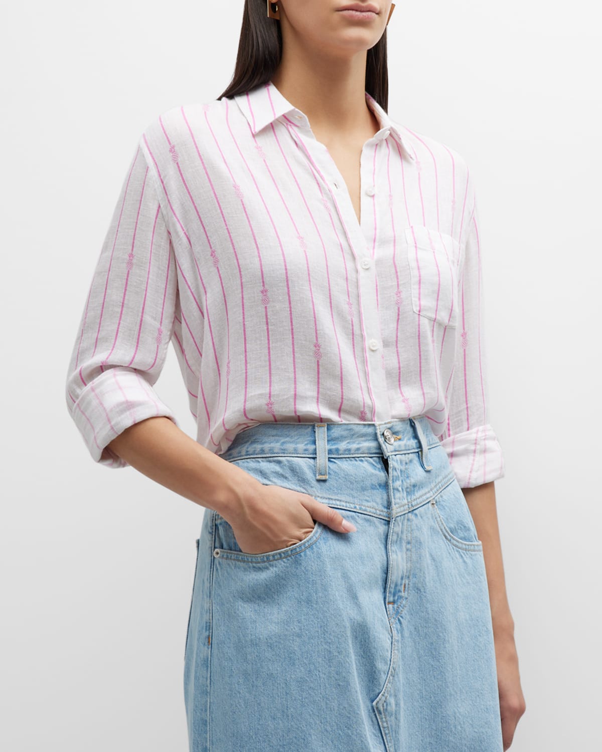 Rails Charli Button-Front Linen Shirt | Neiman Marcus