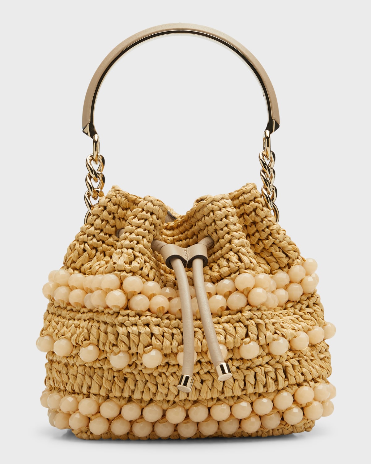 Jimmy Choo Bon Bon Beaded Raffia Bucket Bag | Neiman Marcus